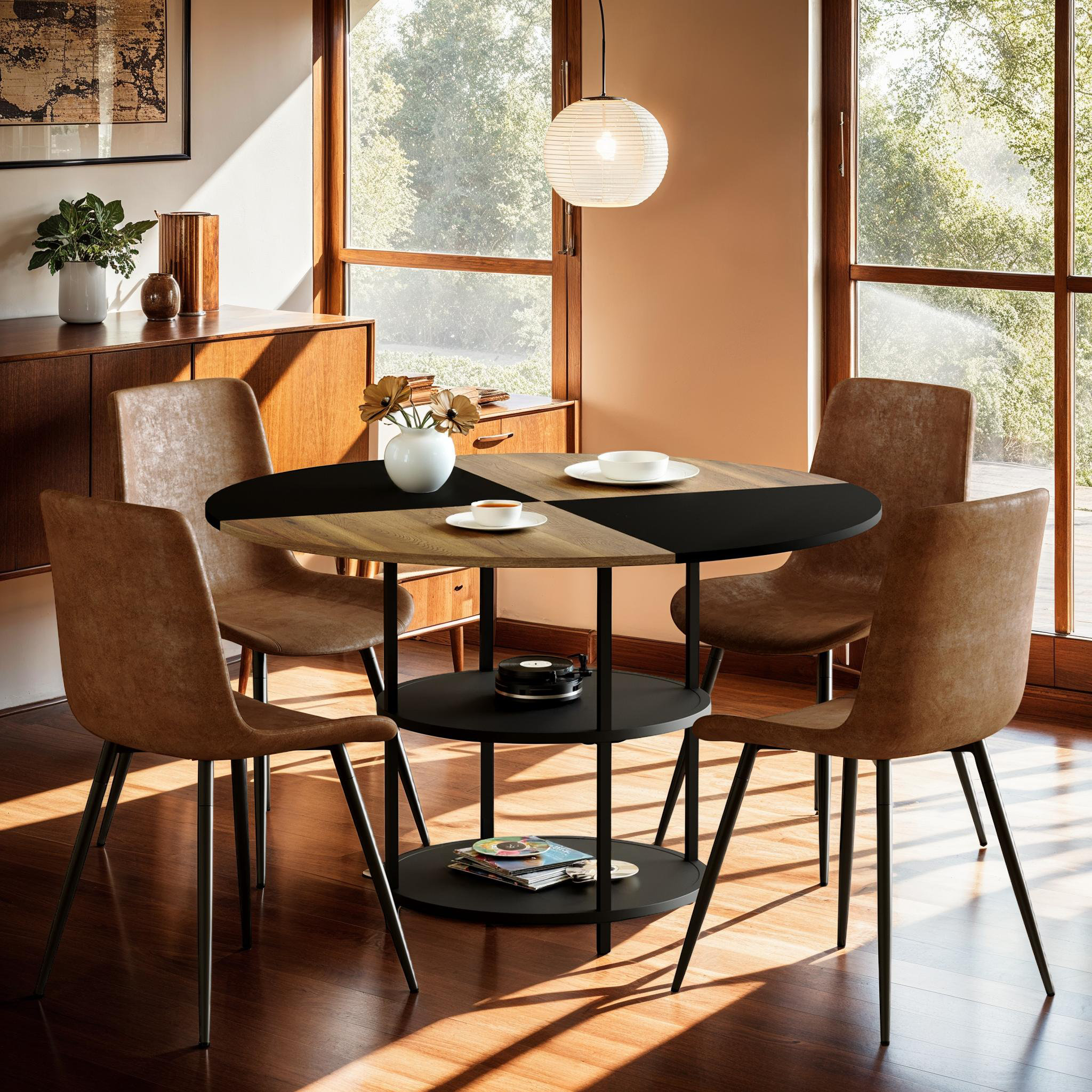 17 Stories 47.3" Circular Dining Table & 4 Chairs Set | Wayfair