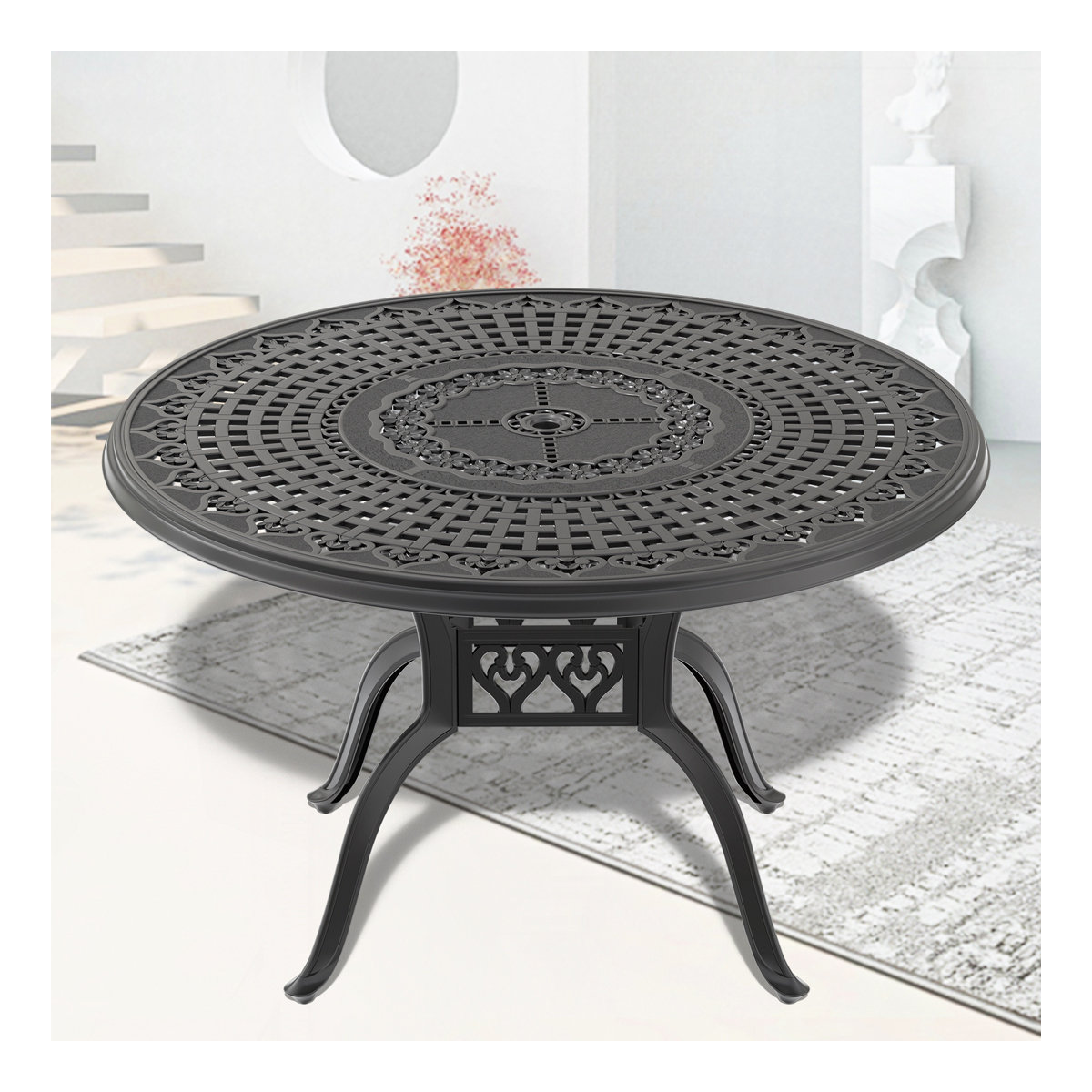 Astoria Grand Patio Dining Table With Cast Aluminum Round Top,Storage ...