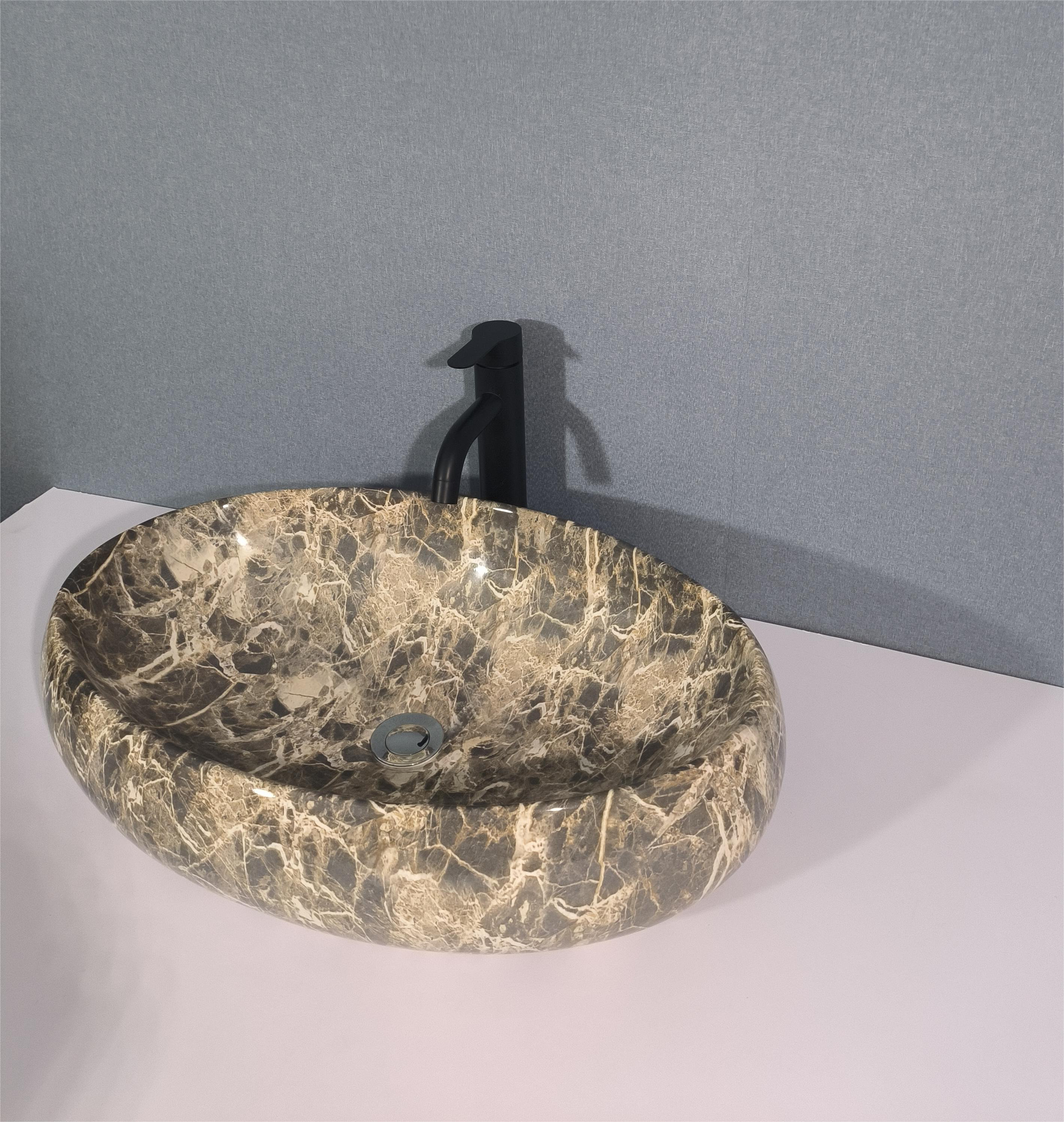 Qierao 16'' Marbling Ceramic Oval Vessel Bathroom Sink - Wayfair Canada