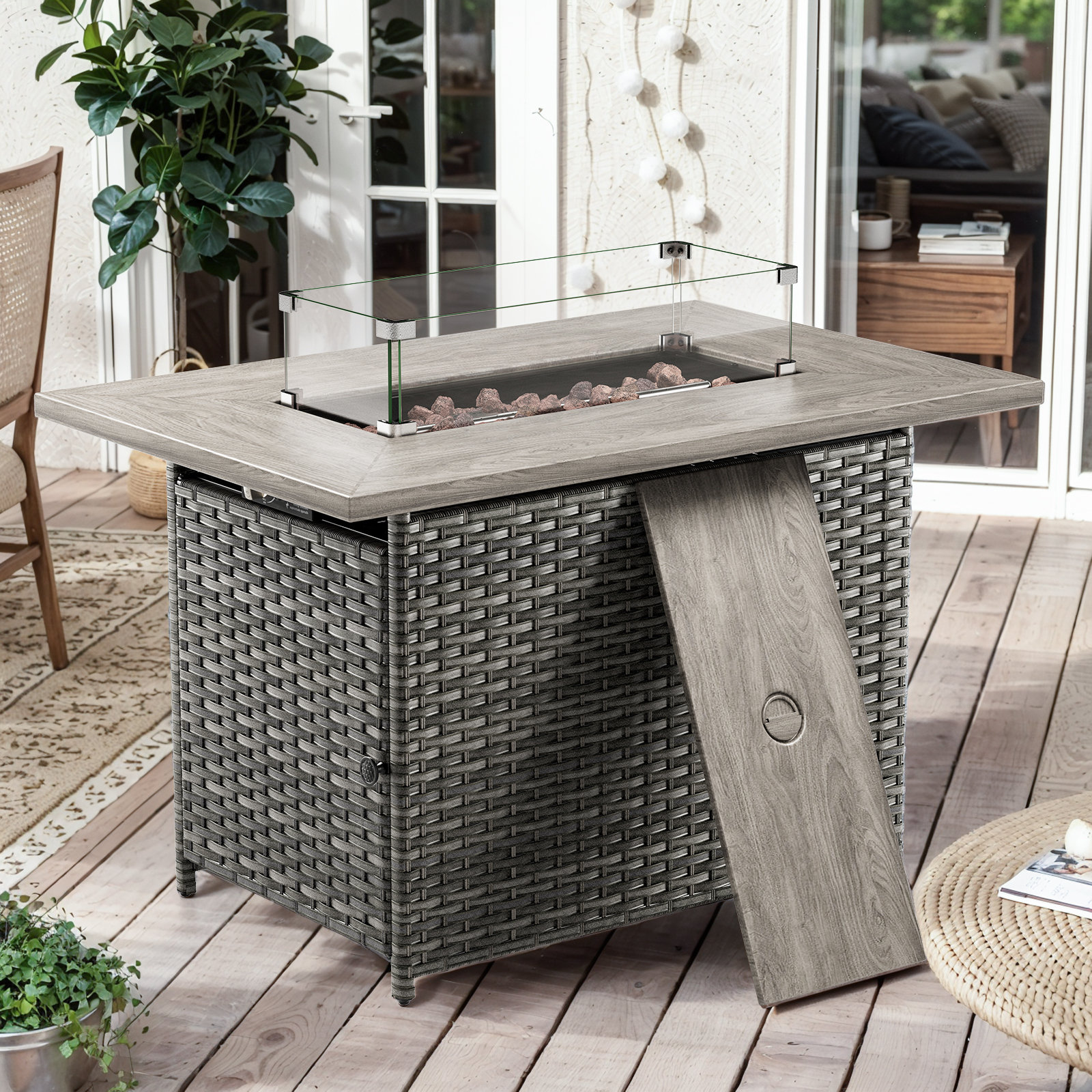 Latitude Run® 41" Wicker Outdoor Patio 50,000 BTU Propane Gas Fire Pit ...