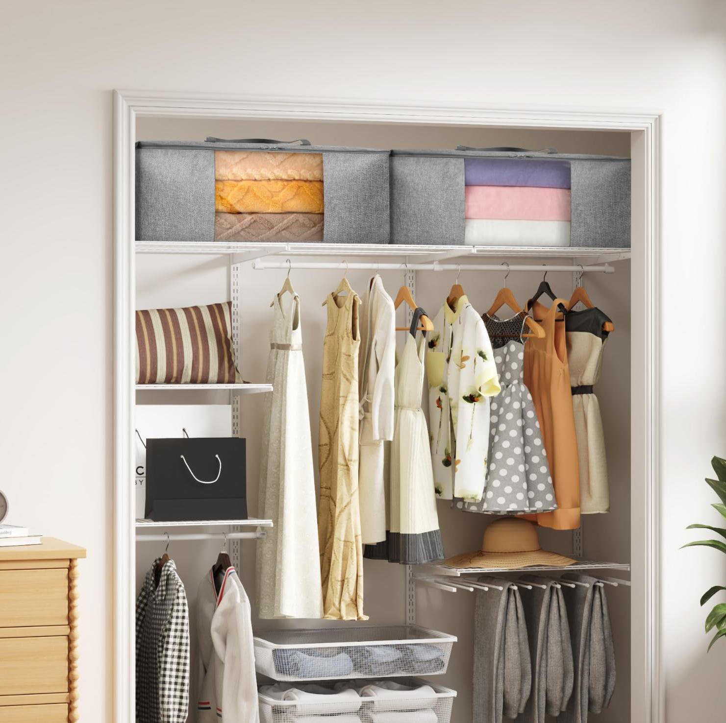 Latitude Run® 105L Comforter Storage Bag, 3 Pack Folable Storage Bins ...