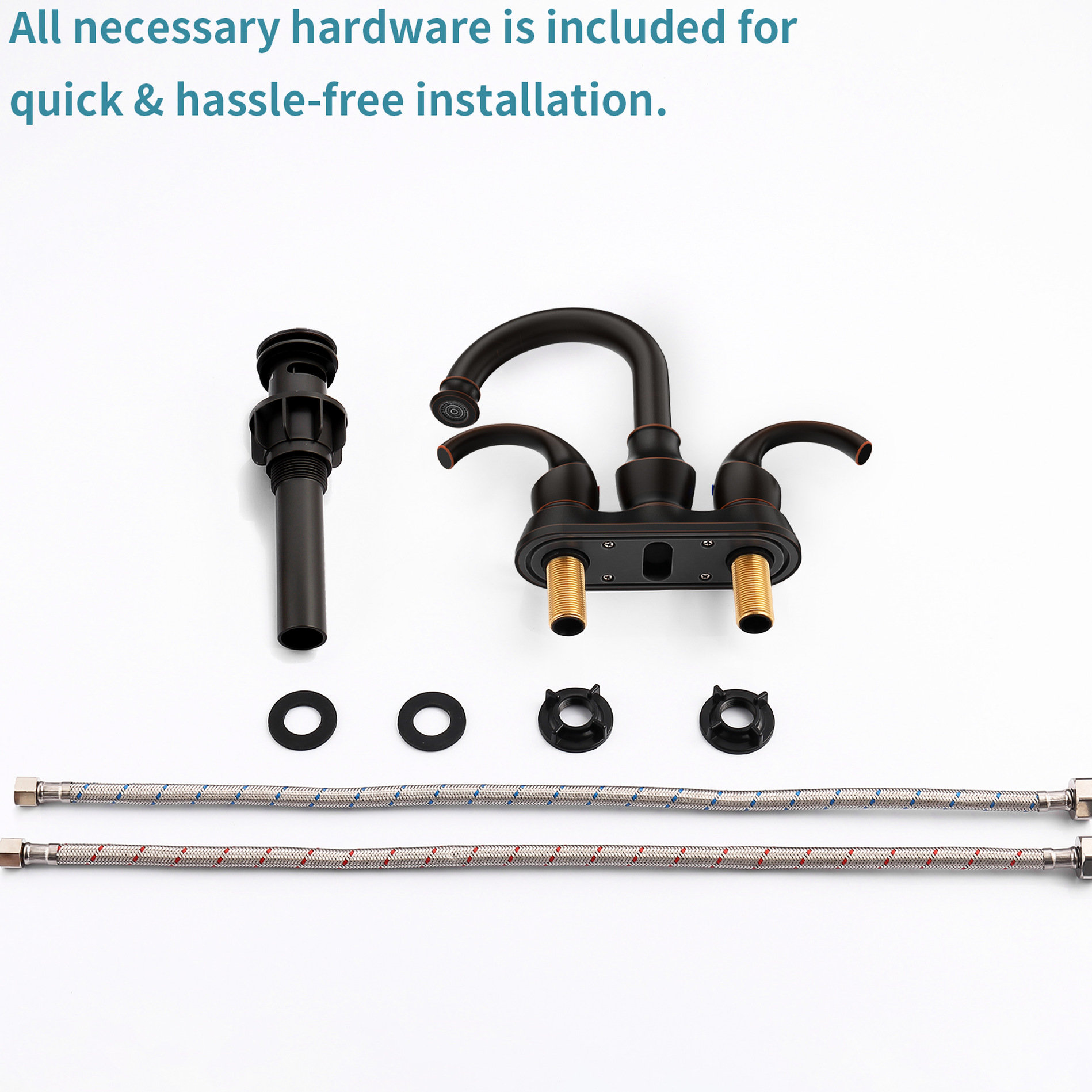 Wovilo Oil Rubbed Bronze 2 Bathroom Tap, 360 Rotating Spout, 4-Inch ...