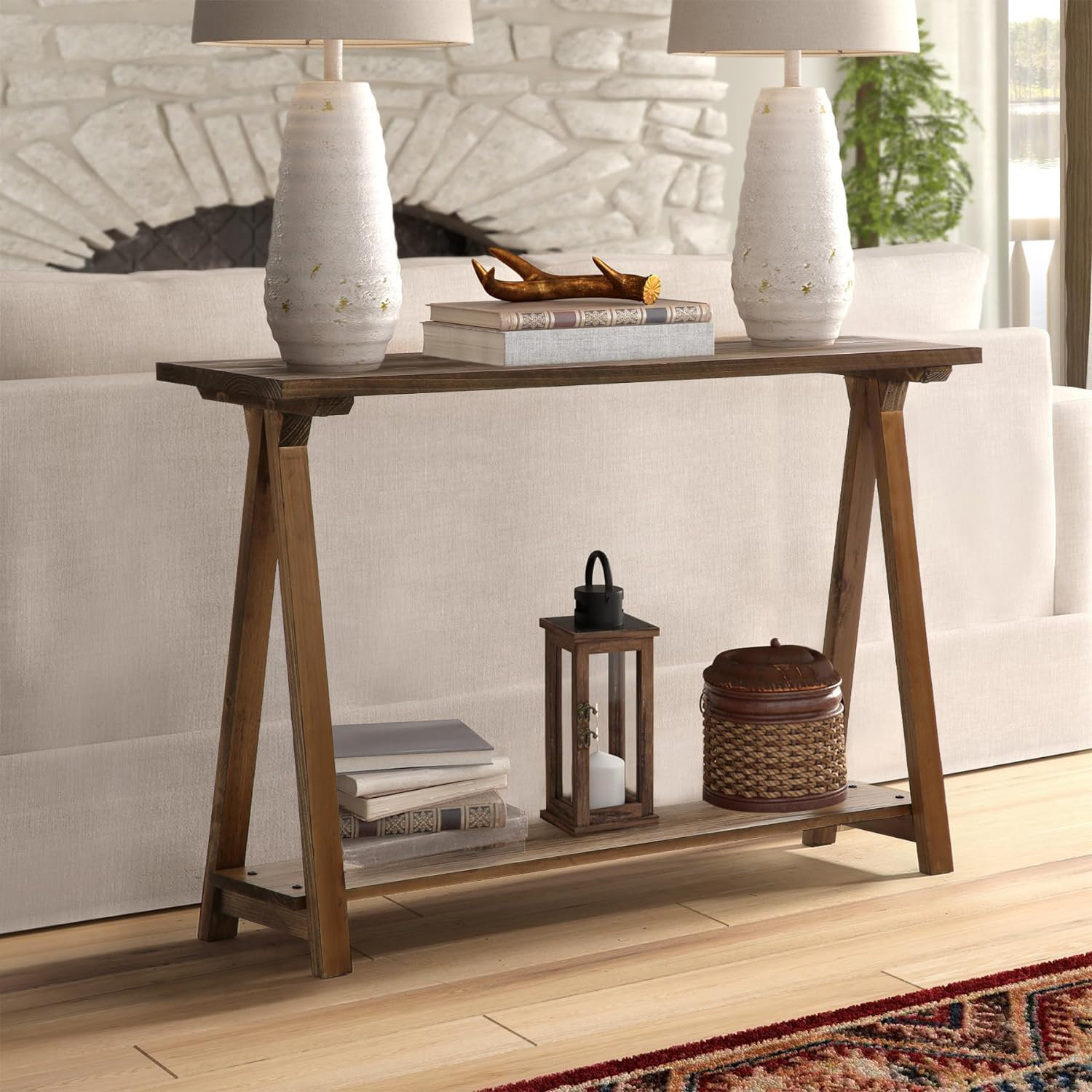 Latitude Run® Solid Wood Console Tables 43.3" Pinewood Farmhouse Rustic ...