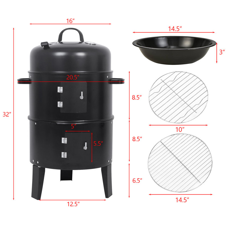 Artudatech Vertical Charcoal Portable 342 Square Inches Smoker ...