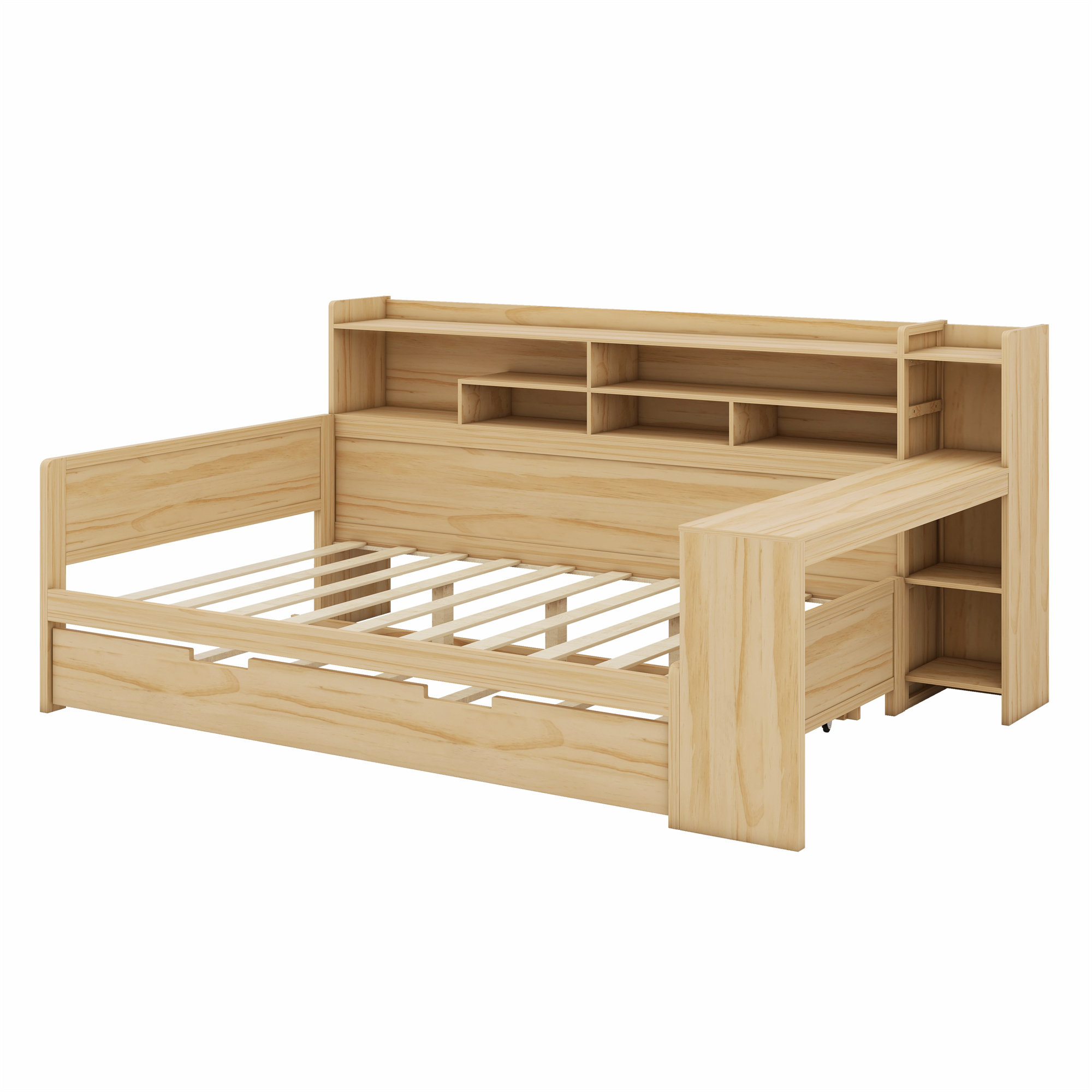 Latitude Run® Wooden Daybed With Storage Shelves, Multi-Functional Bed ...