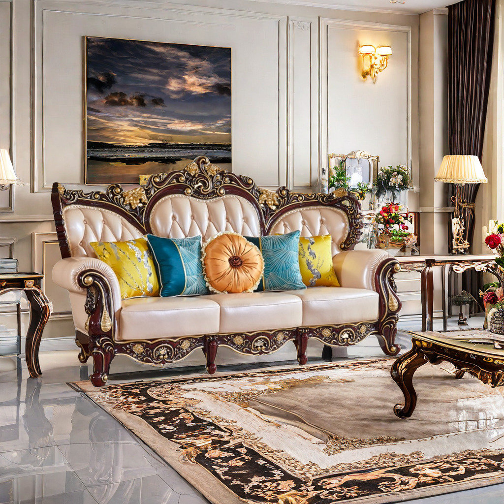 Romero European Style Living Room Solid Wood Sofa 89.76 Rolled Arm ...