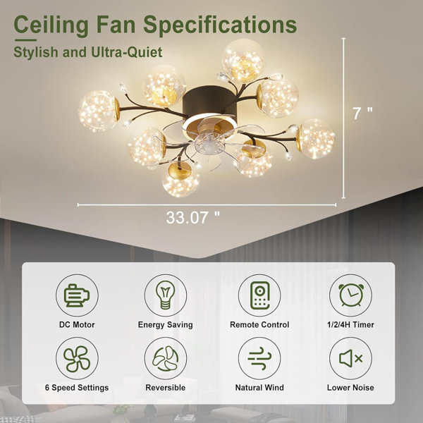 Mercer41 Jaisiah 33.07'' Ceiling Fan with 8 LED Lights | Wayfair