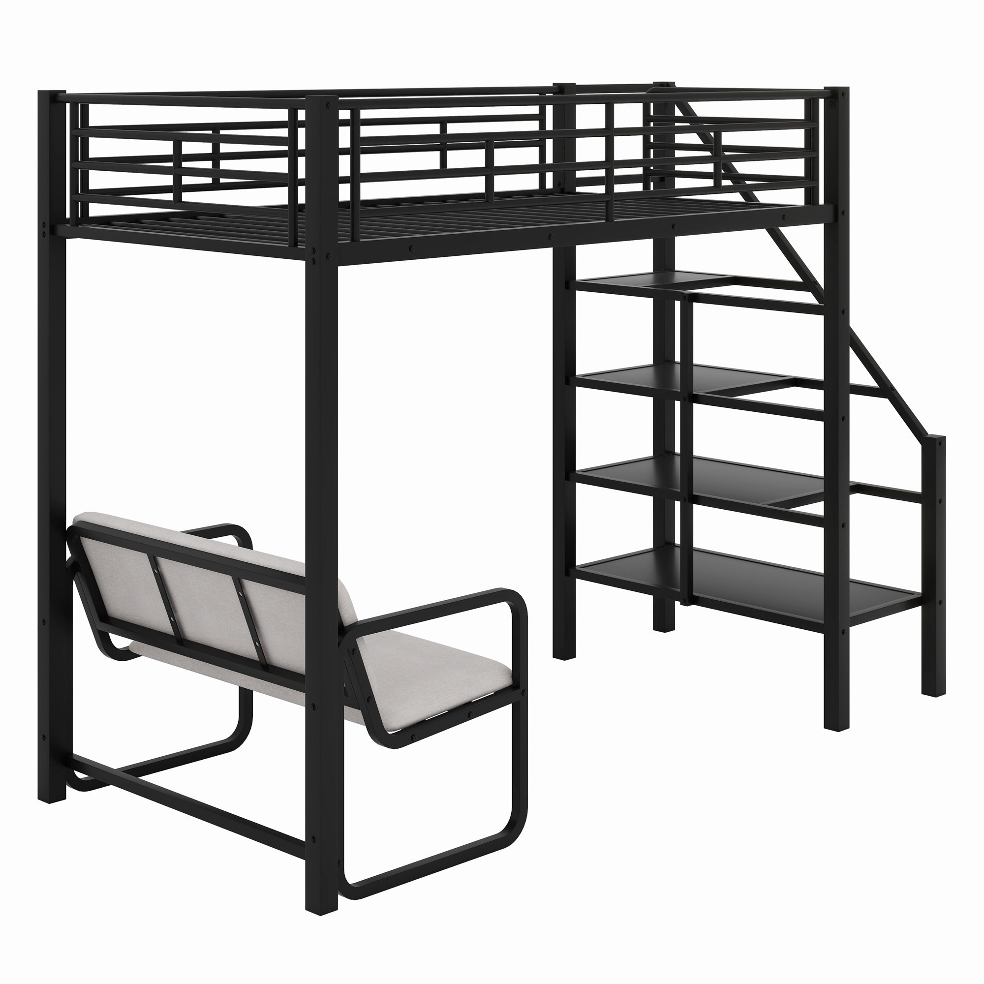 Isabelle & Max™ Metal Loft Bed With Bench And Storage Staircase ...