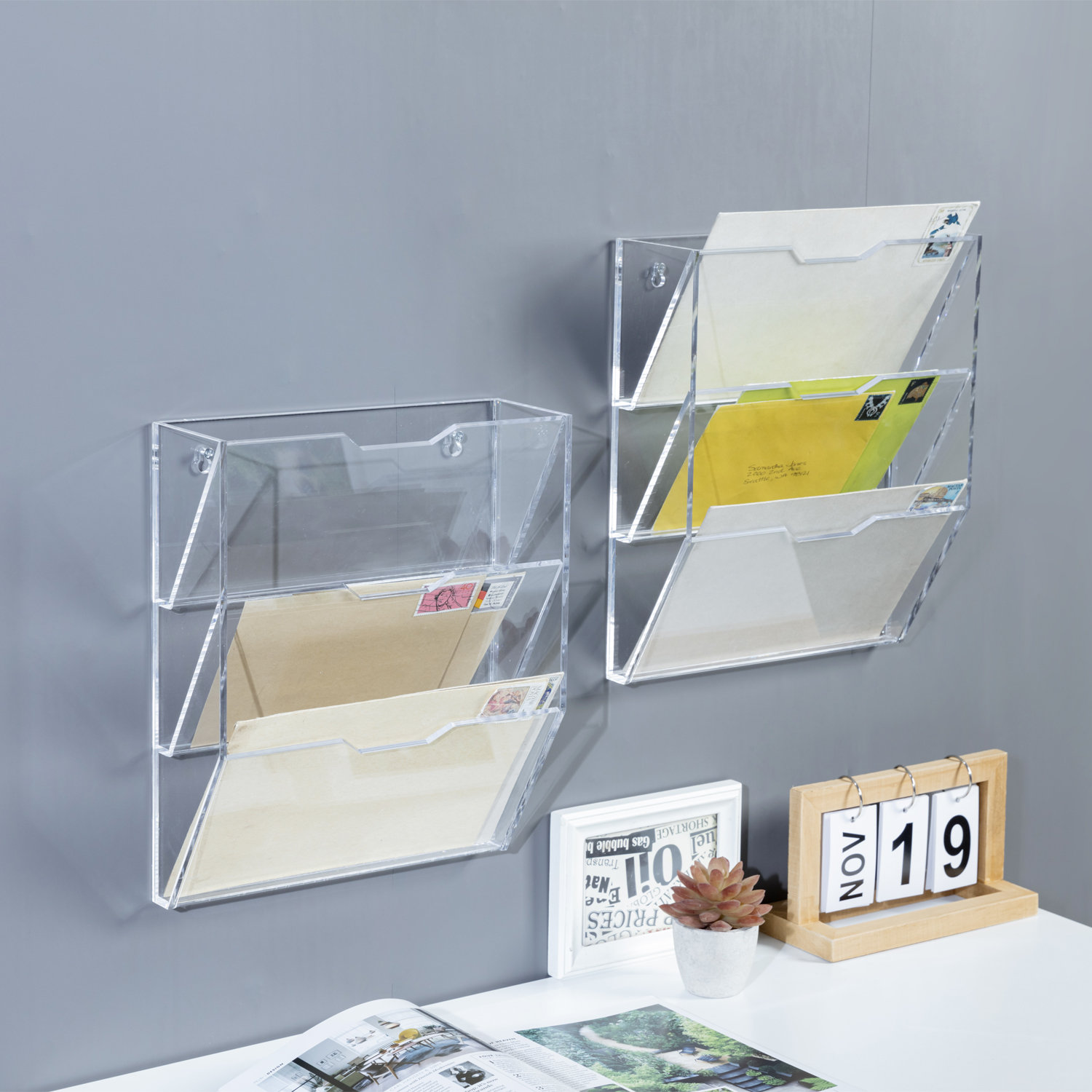Ebern Designs 2 Piece Acrylic Mail Storage Wall Organizer | Wayfair