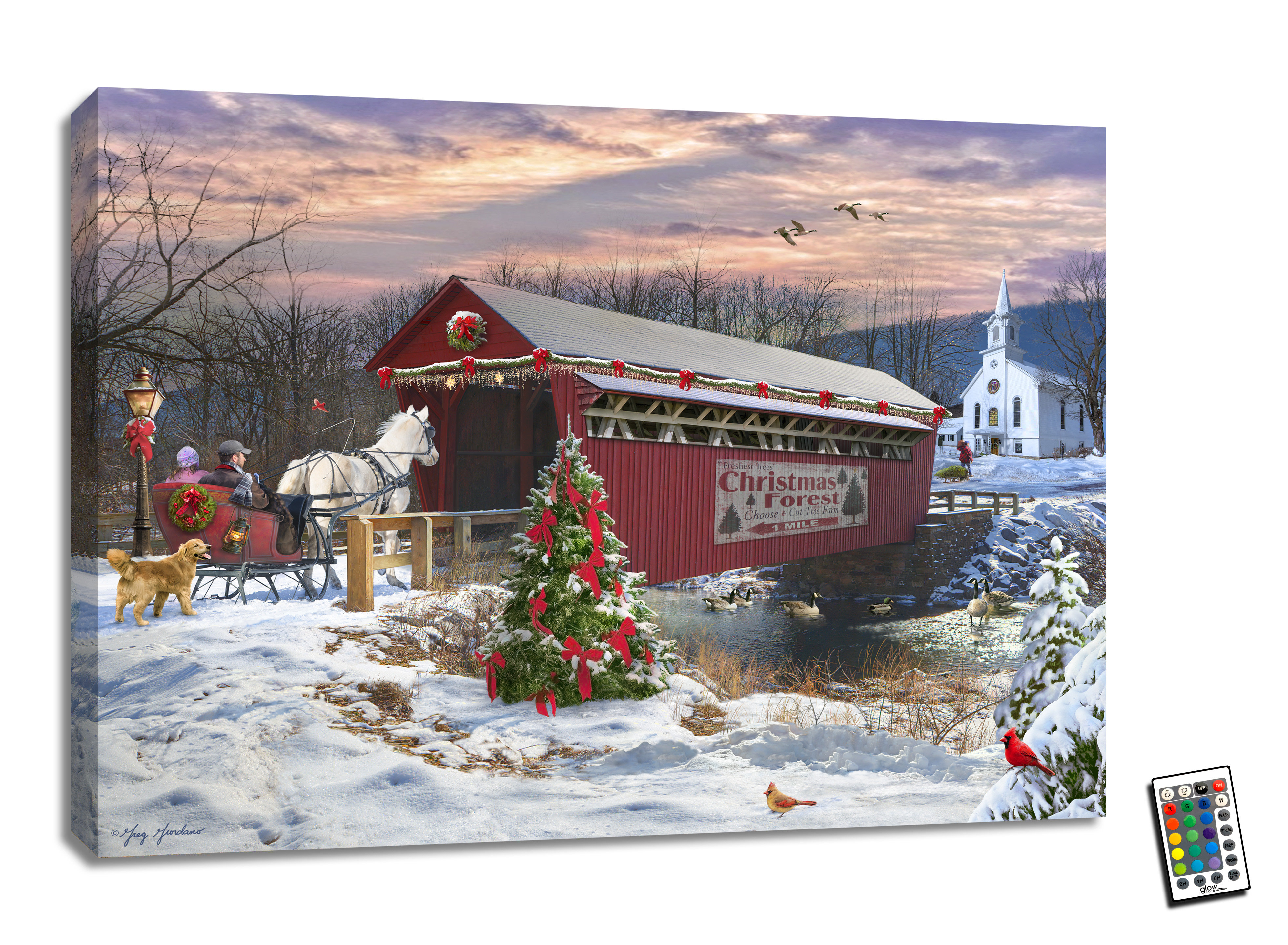 The Holiday Aisle® Covered Bridge 18x24 Fully Illuminated Color Change ...