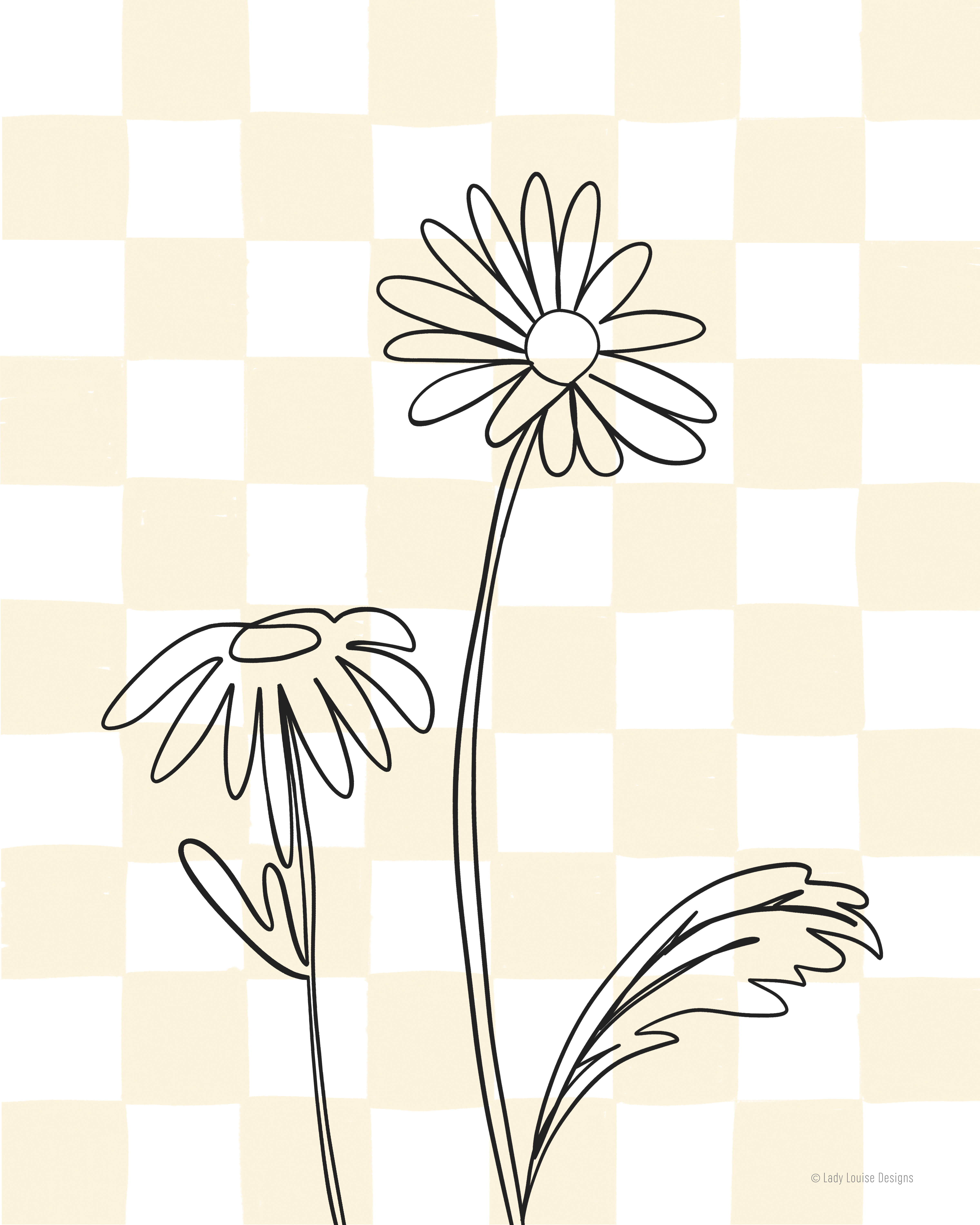 Winston Porter Jaisigh Yellow Check Daisies 2 by Lady Louise Designs ...