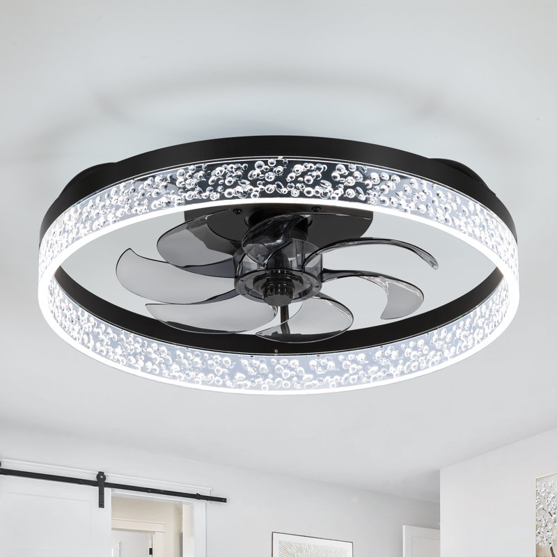 Mercer41 Caselyn 20" Low Profile Enclosed Black Ceiling Fan with LED ...