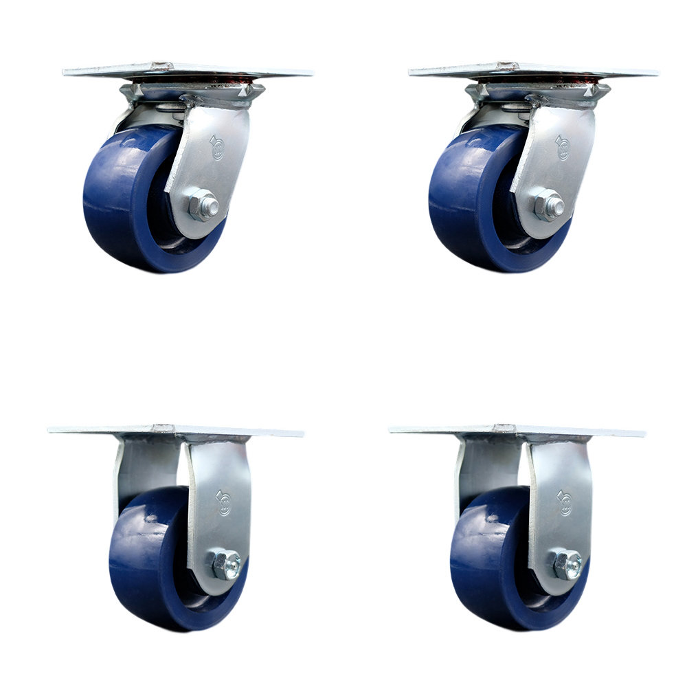 Service Caster 4 Inch Solid Poly Caster Set with Ball Bearings 2 Swivel ...