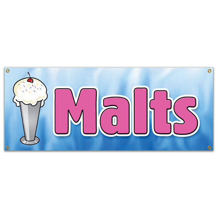 SignMission MALTS BANNER SIGN Malted Milk Malt Shop 50''S Style Milk ...