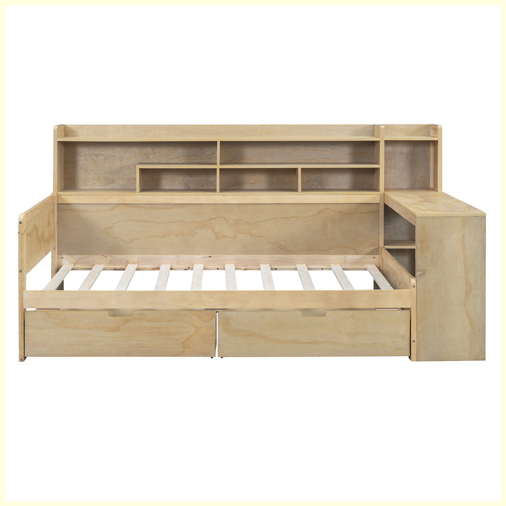 Gracie Oaks Wooden Daybed with Storage Shelves, Multi-functional Bed ...
