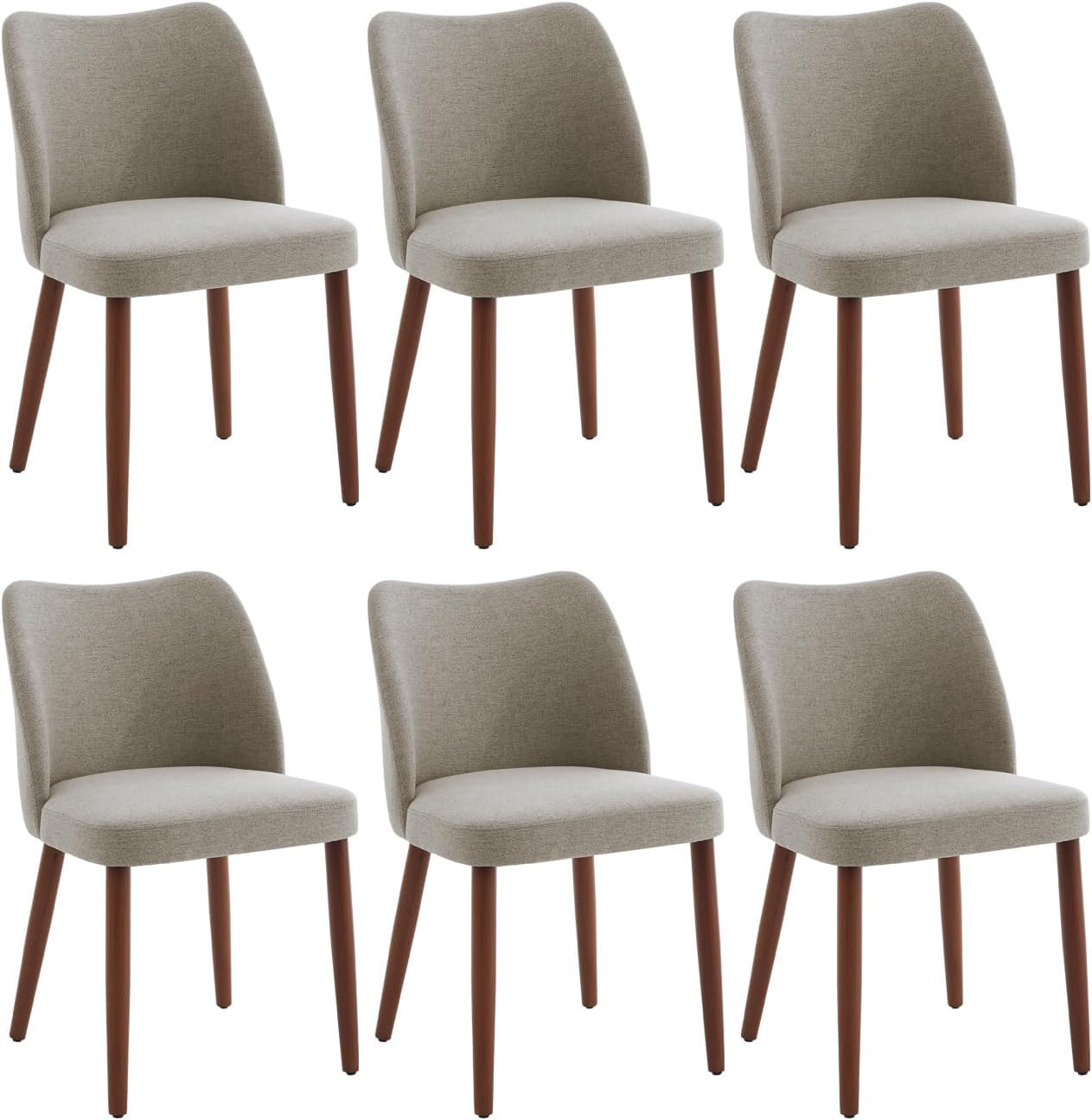 Latitude Run® Wooden Dining Chair(Set Of 6), Linen Upholstered Kitchen Chair With Sold Wood Legs ...