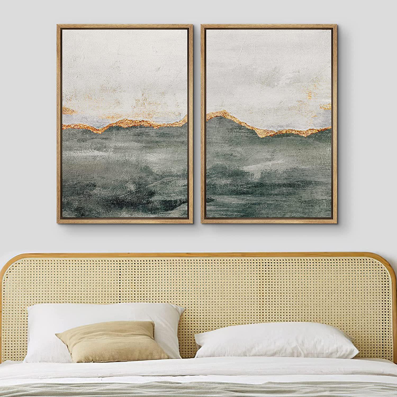 SIGNLEADER Framed Canvas Print Wall Art Set Gold Grey Pastel Watercolor ...