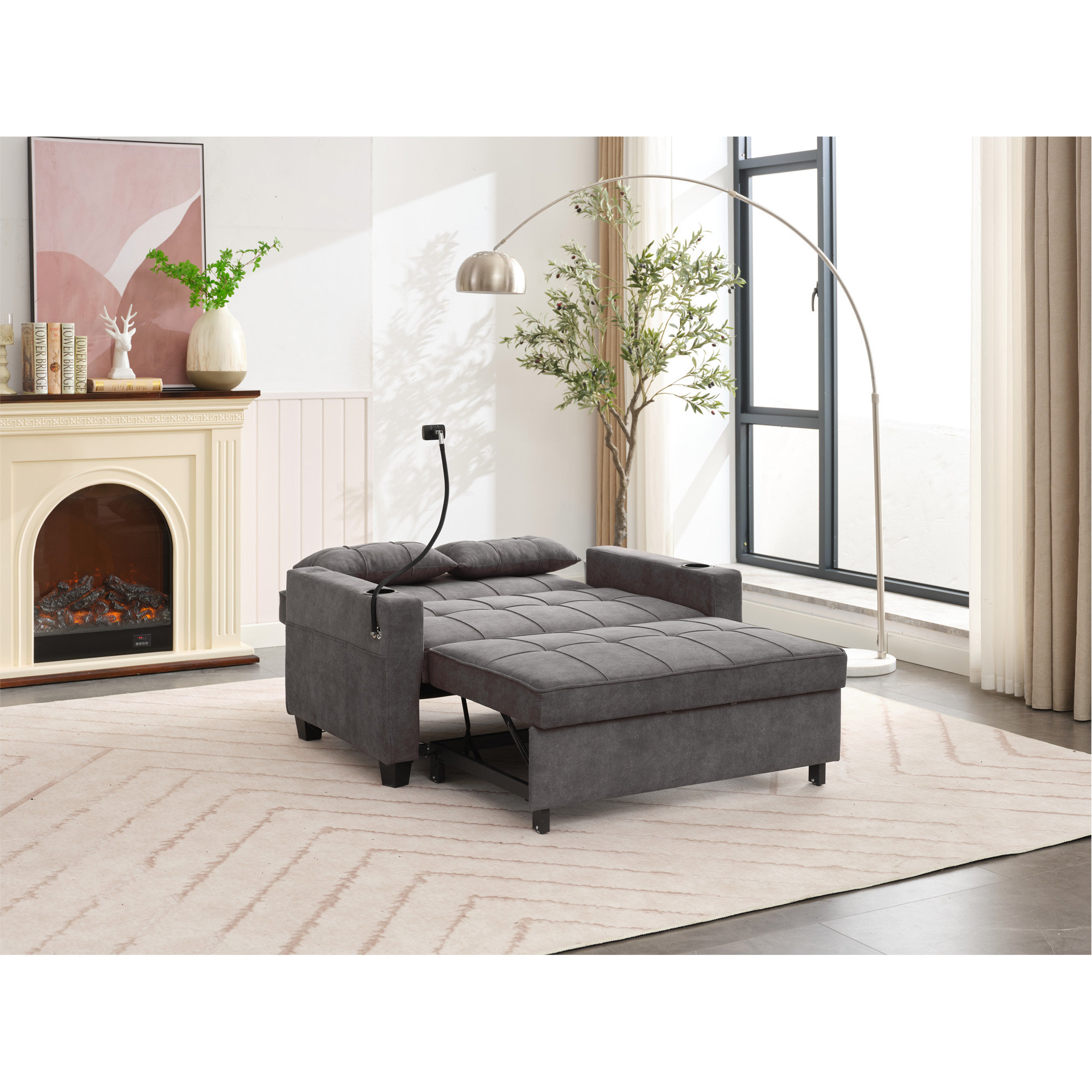 Latitude Run® Convertible sofa with USB Ports and cupholdes | Wayfair