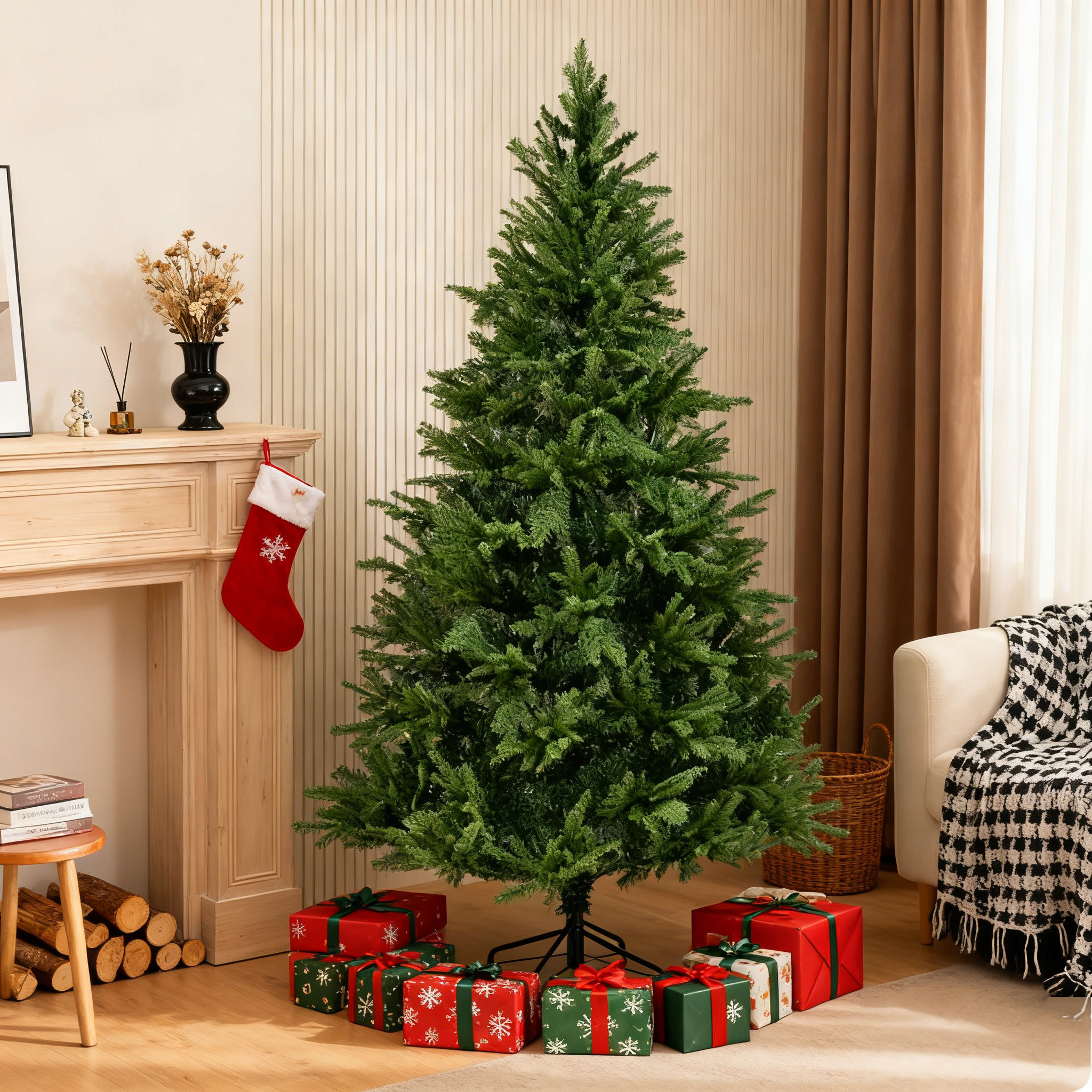 PAIHOME Realistic Christmas Tree,7 Ft Dense Full Fir Tree with 1300 ...
