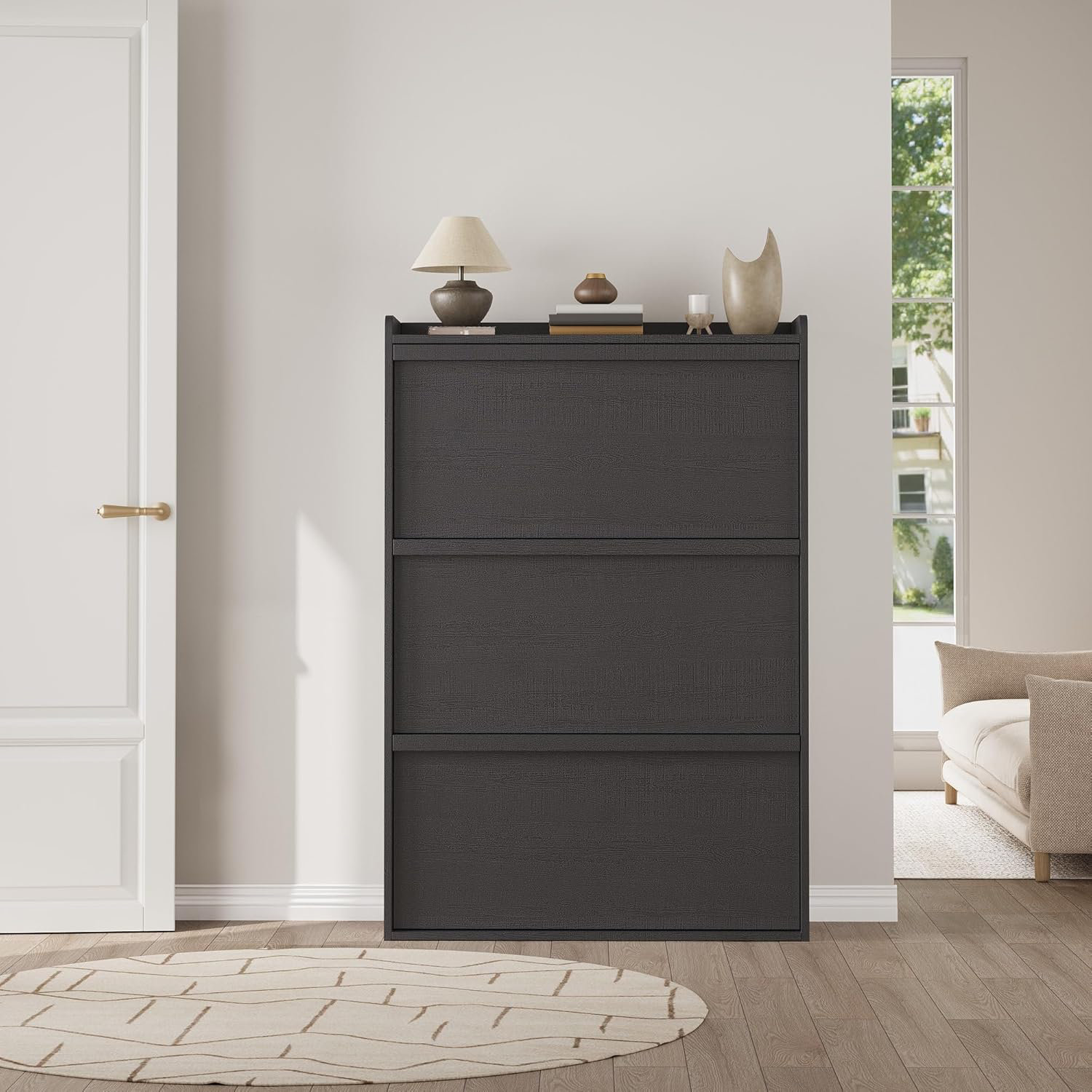 Bay Isle Home™ Wooden Shoe Cabinet with 3 Flip Drawers - Space-Saving ...