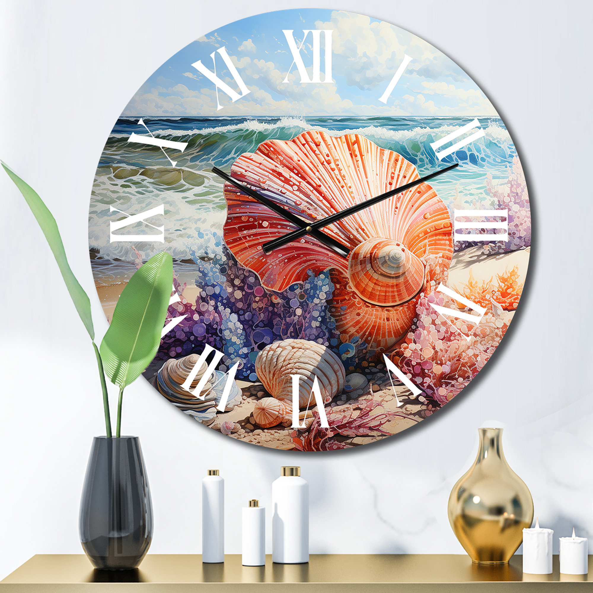 Design Art Beach Seashell Symphony Pointillism Wall Clock | Wayfair