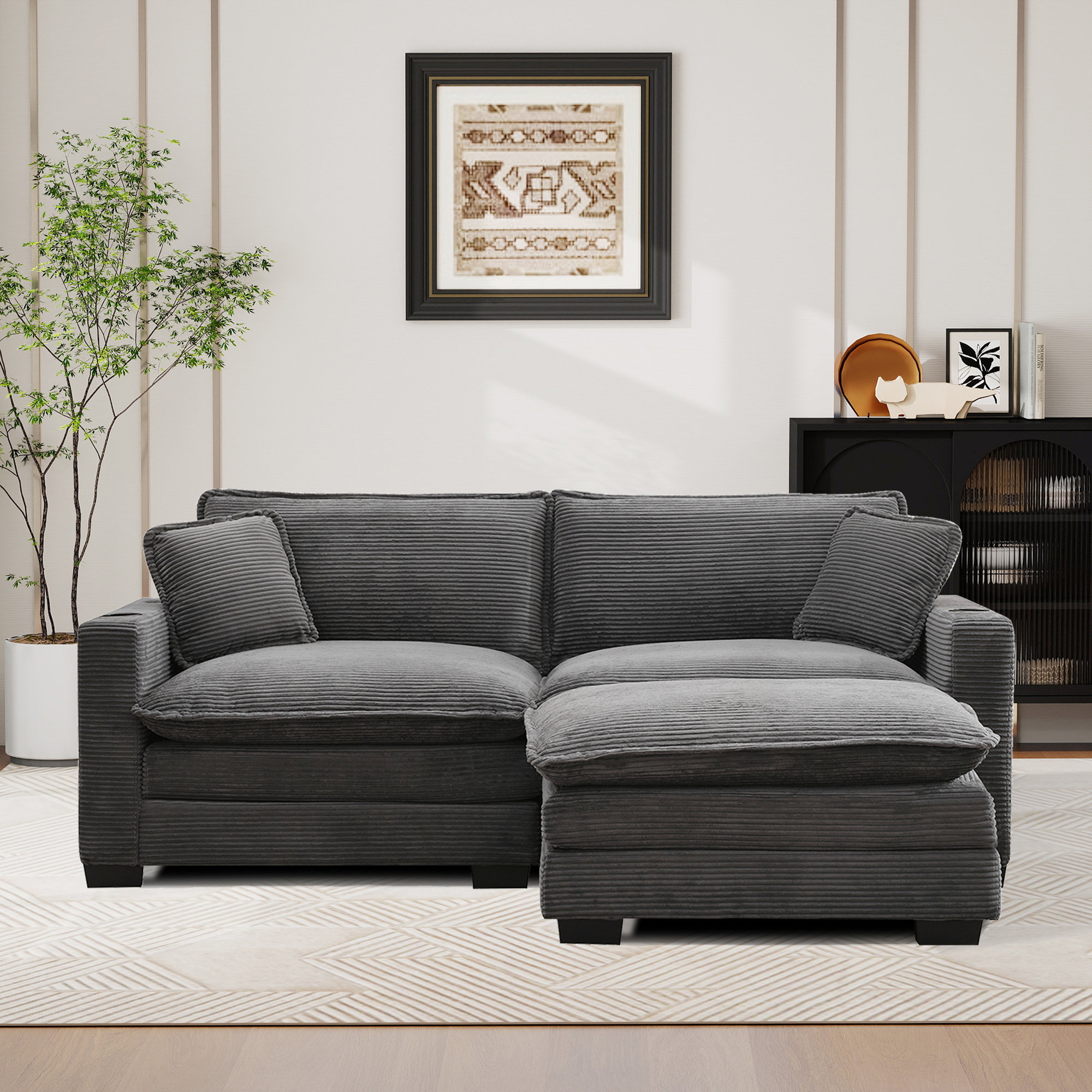 Latitude Run® 83" Two Seater L-shaped Corduroy Upholstered Sofa With ...