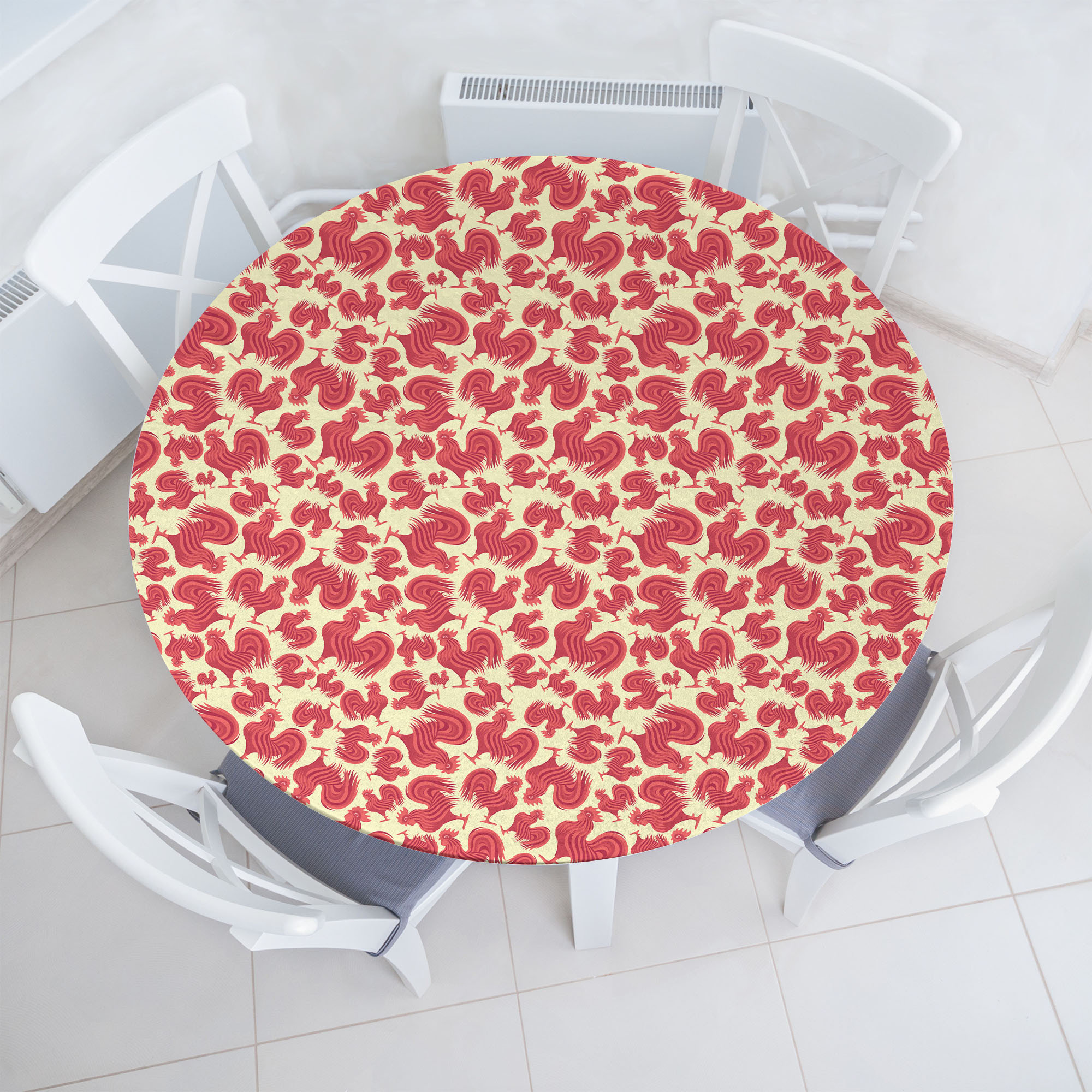 Mercer41 Farm Fitted Round Tablecloth Cream Coral | Wayfair