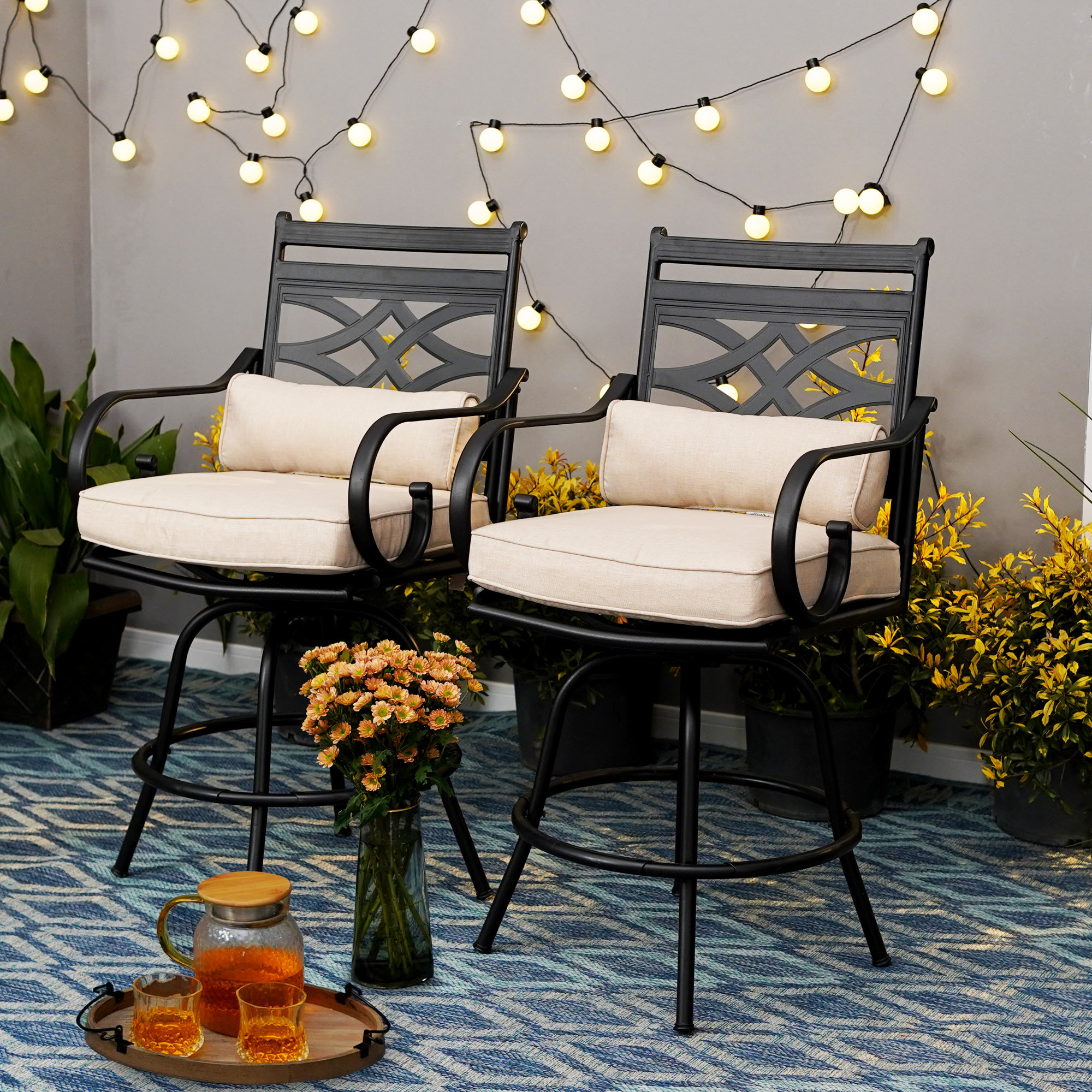 Lark Manor Alyne Metal Outdoor Stool with Cushion & Reviews | Wayfair