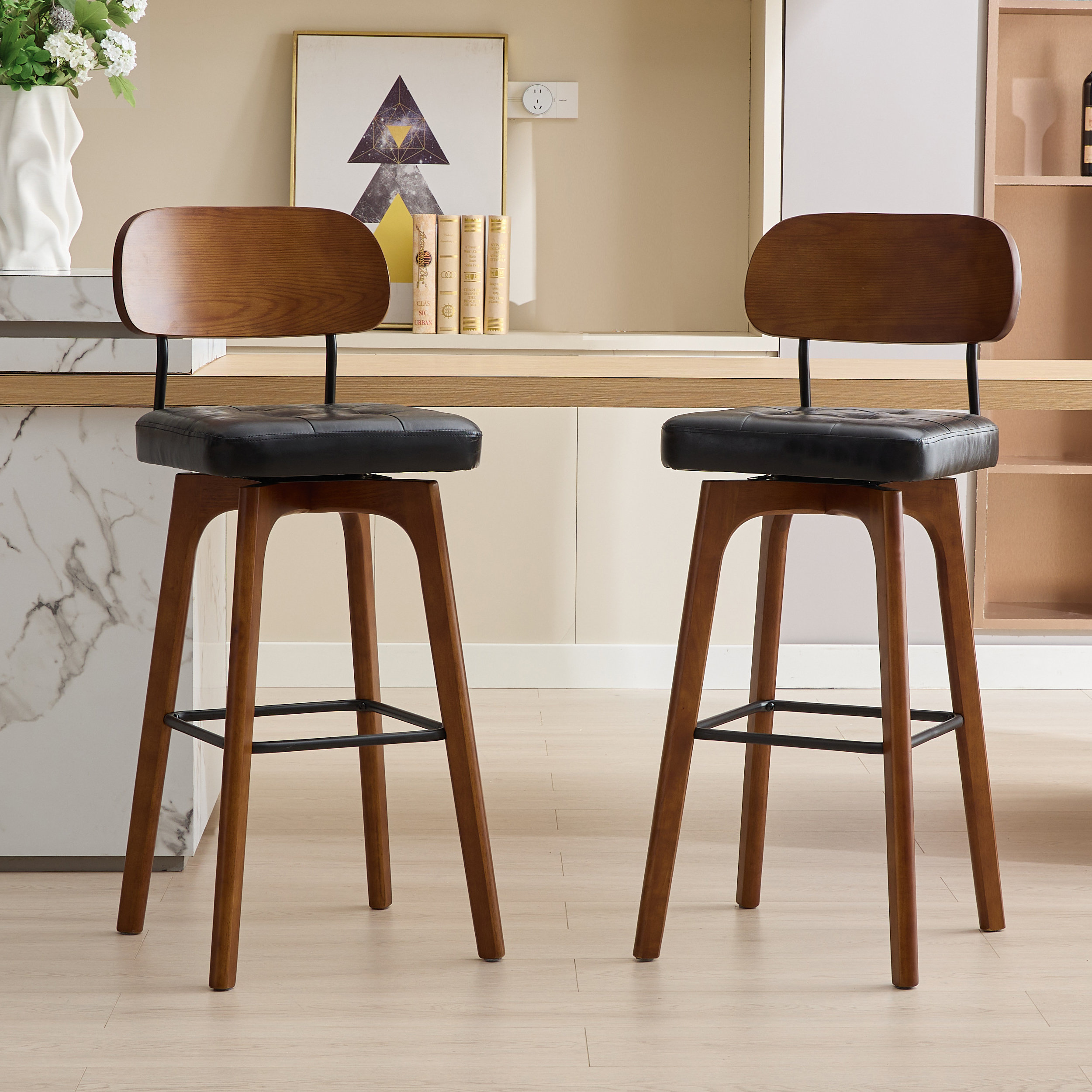 Corrigan Studio Swivel Upholstered 30.1'' Counter Stool Solid Wood (Set ...