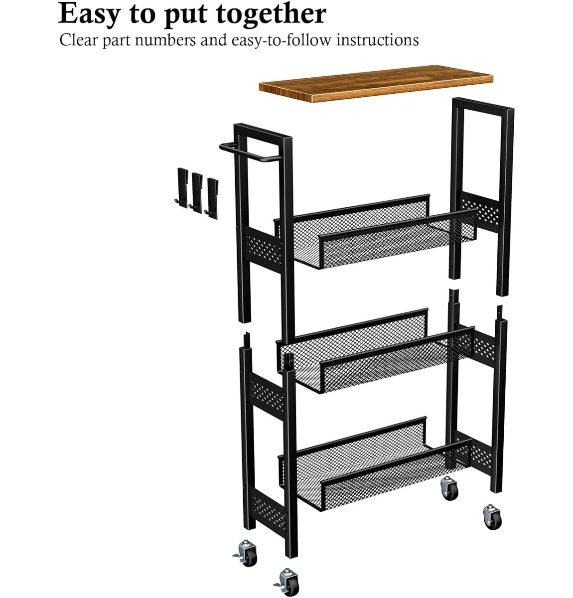 Elaine Mercure Utility Storage Cart, 4 Tier Small Rolling Kitchen ...