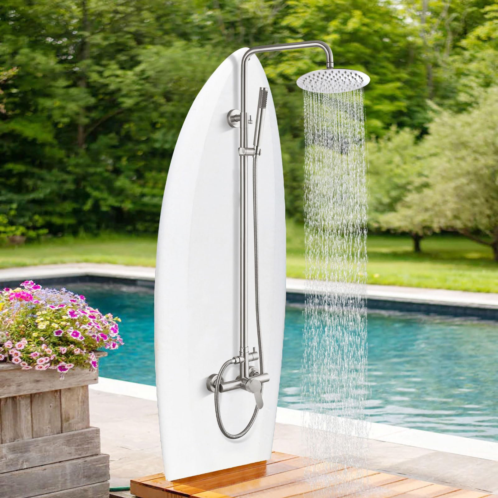 POGBUT Wall-Mounted Outdoor Shower System,2-Function SUS304 Stainless ...