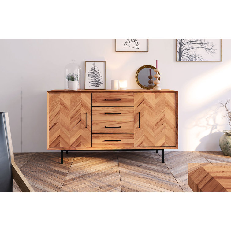 Gracie Oaks Rayan 144 Cm Wide 4 Drawer Beech Solid Wood Sideboard ...