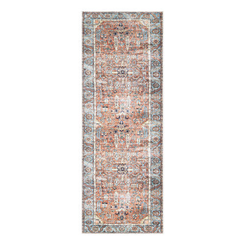 Bungalow Rose Washable Non-Slip Traditional Area Rug - Orange / Blue ...