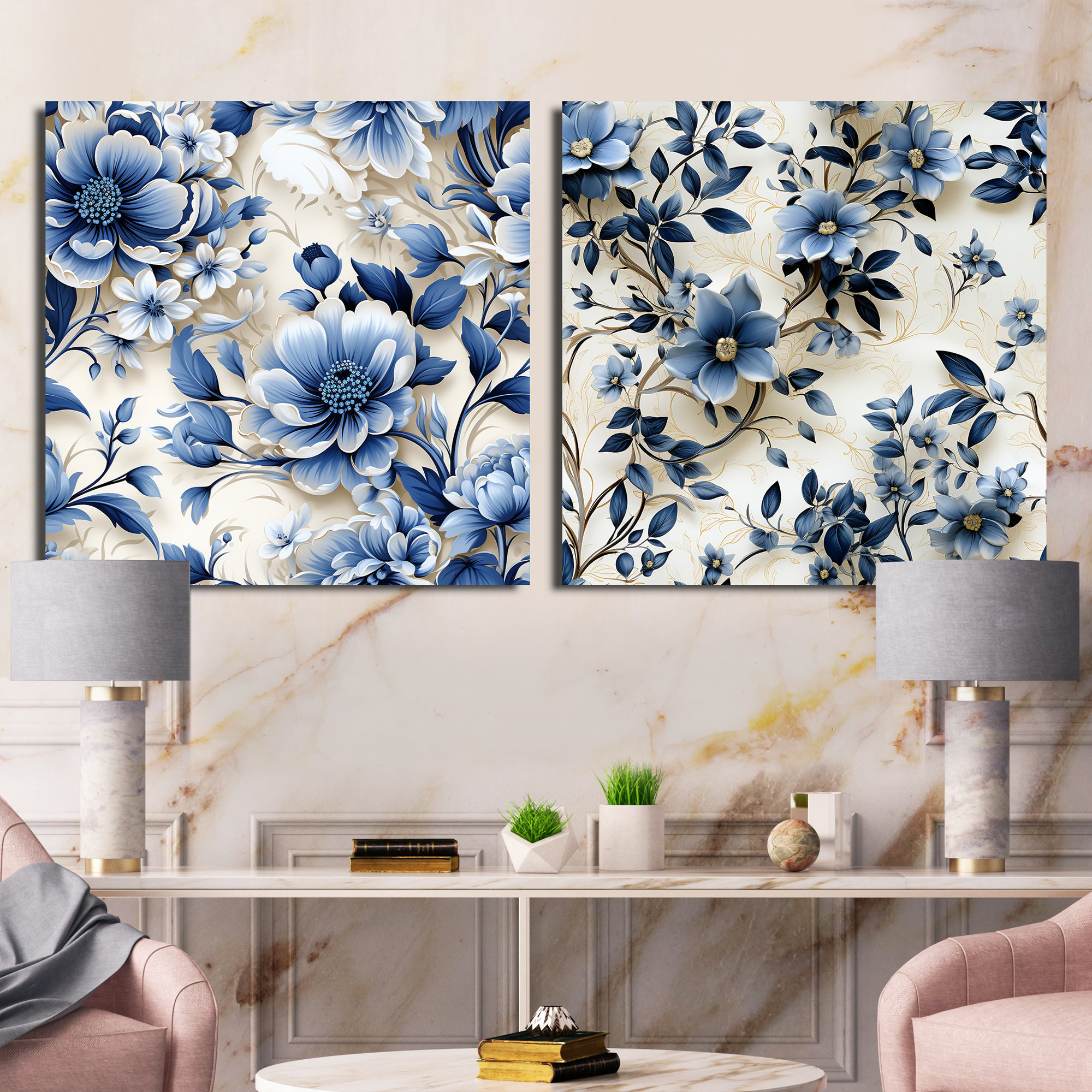 Design Art Cobalt Blue Filigree Vines Victorian Pattern - Floral Square ...