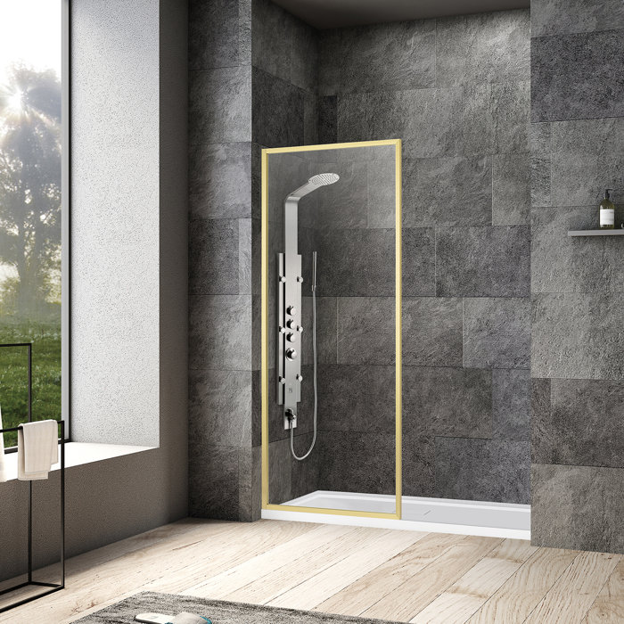 Vinnova 34'' - 34'' W x 74'' H Framed Fixed Glass Panel with Clear ...