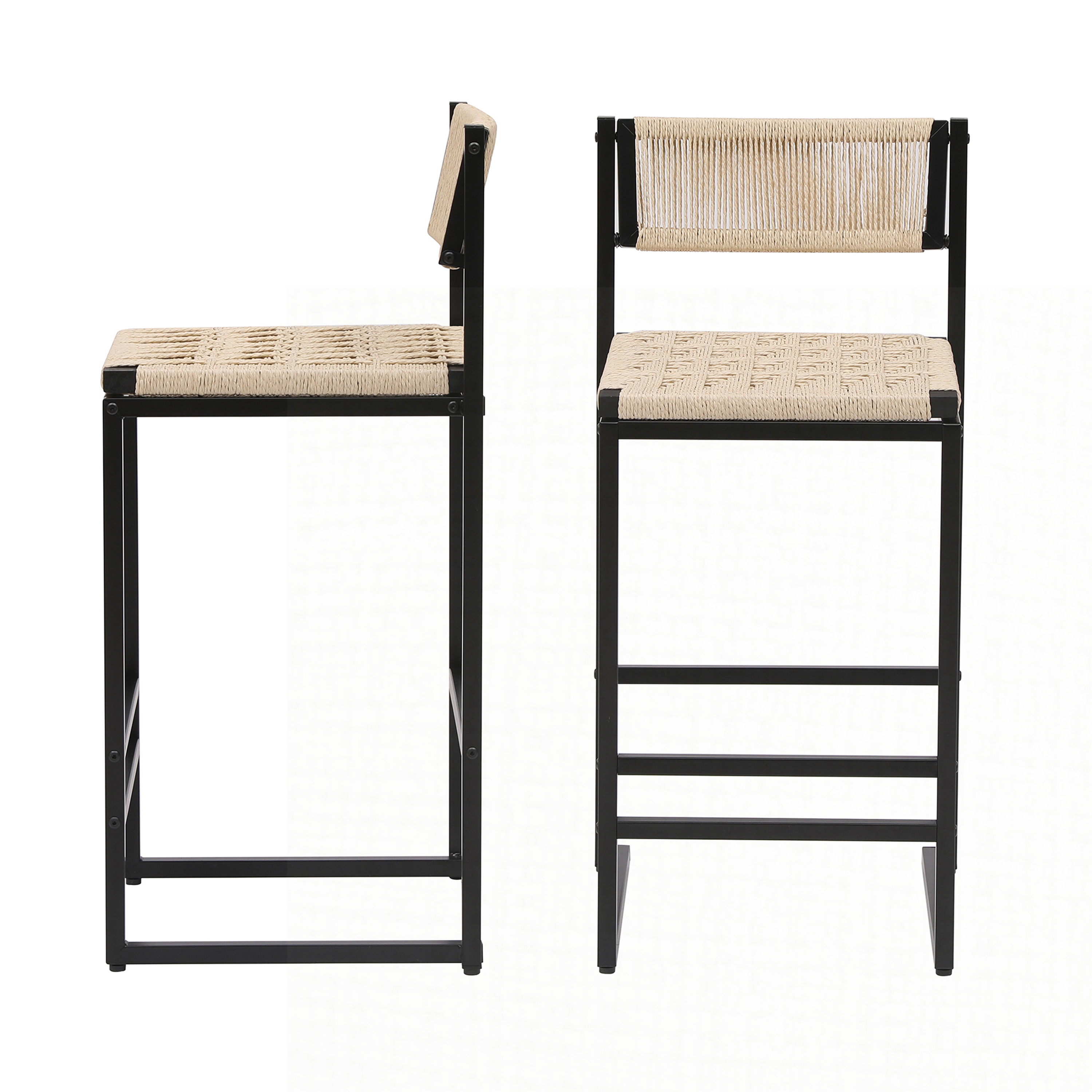 Latitude Run® Set of 2 Woven Bar Stools with Backrest Paper Rope Weave ...