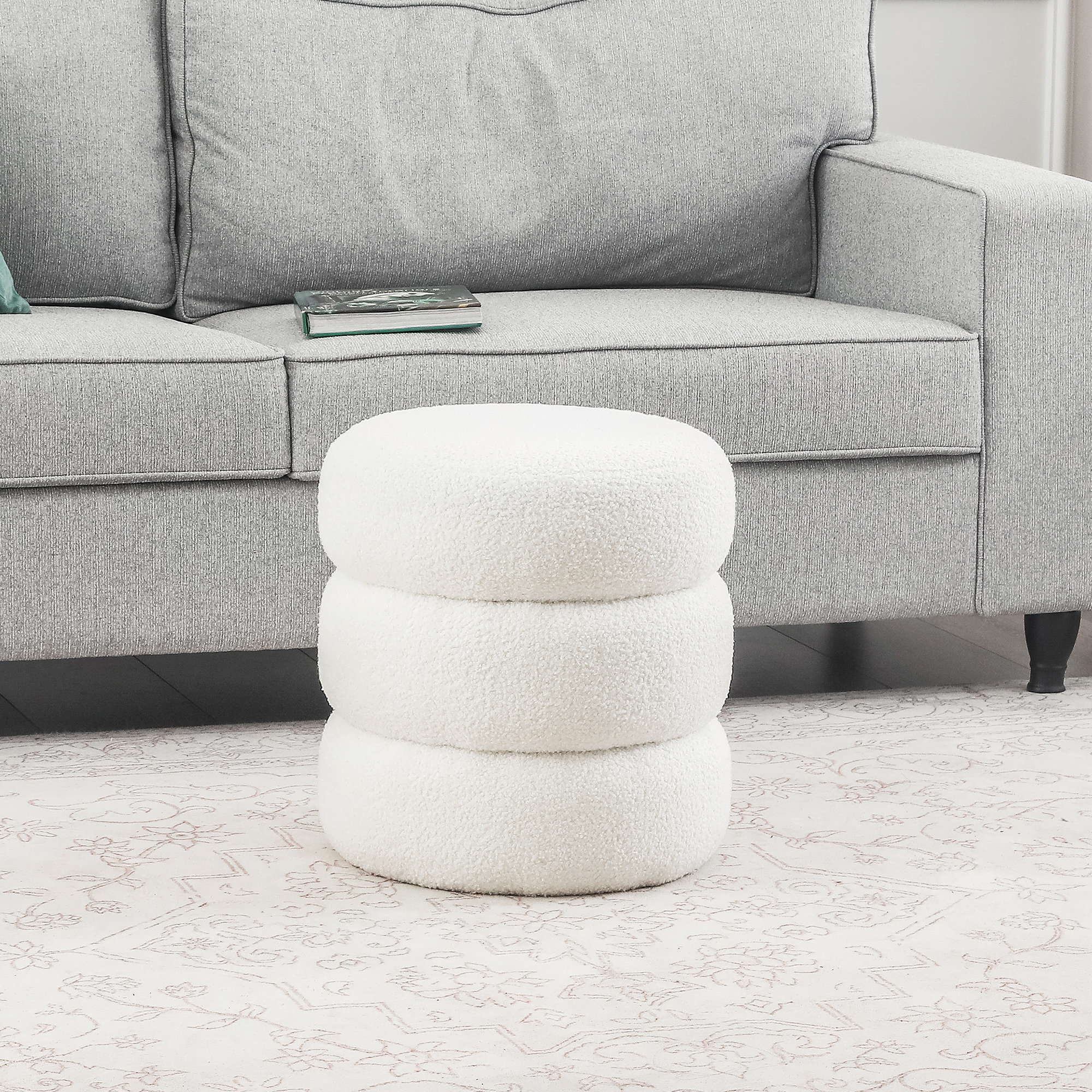 Ebern Designs Boucle Round Ottoman & Reviews | Wayfair