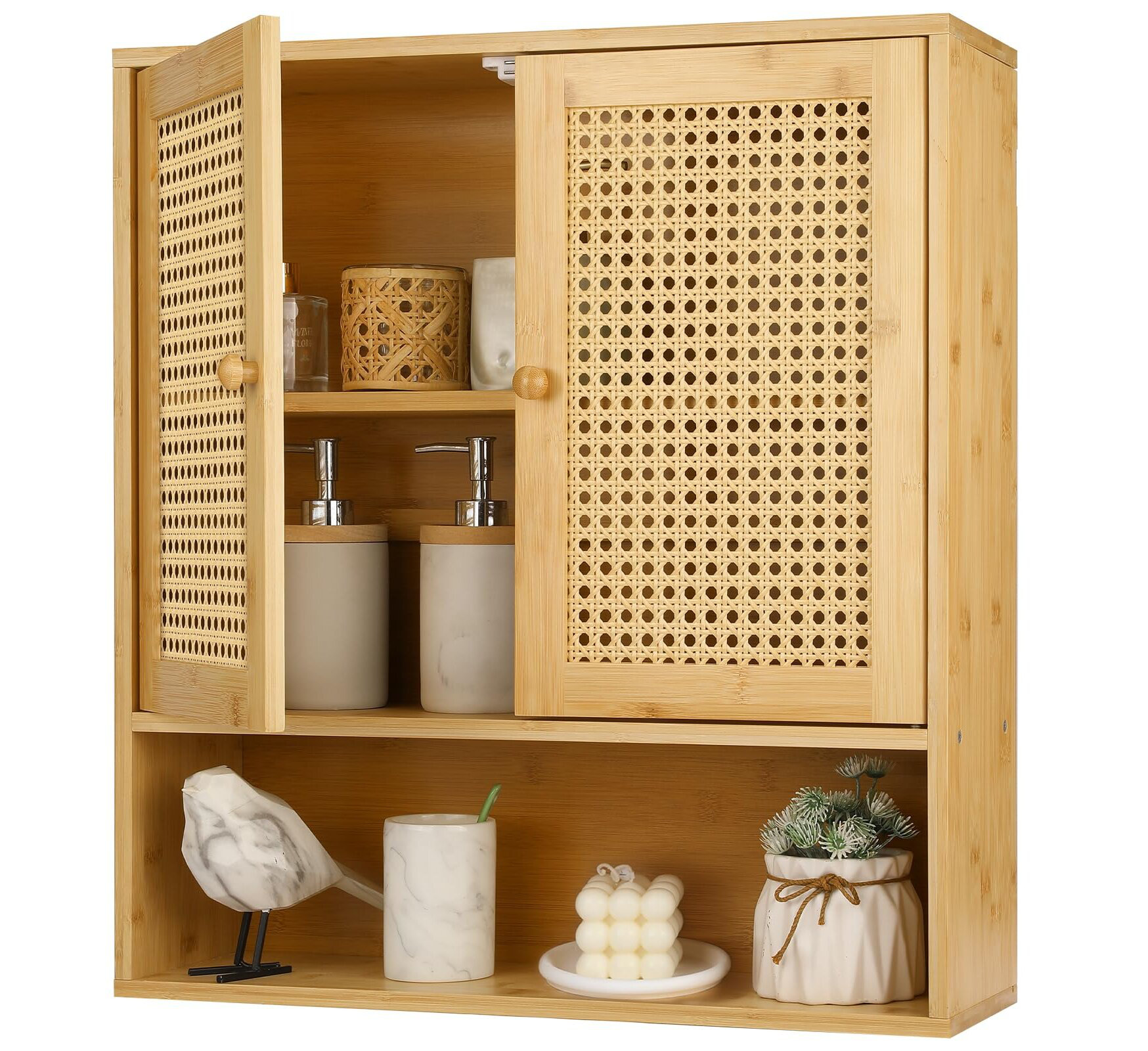 Dakota Fields Armoire de salle de bain murale en rotin avec tablettes ...