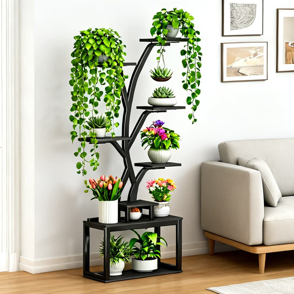 Hokku Designs Indoor Plant Stand With Grow Light, 8-Tier Tall Metal ...