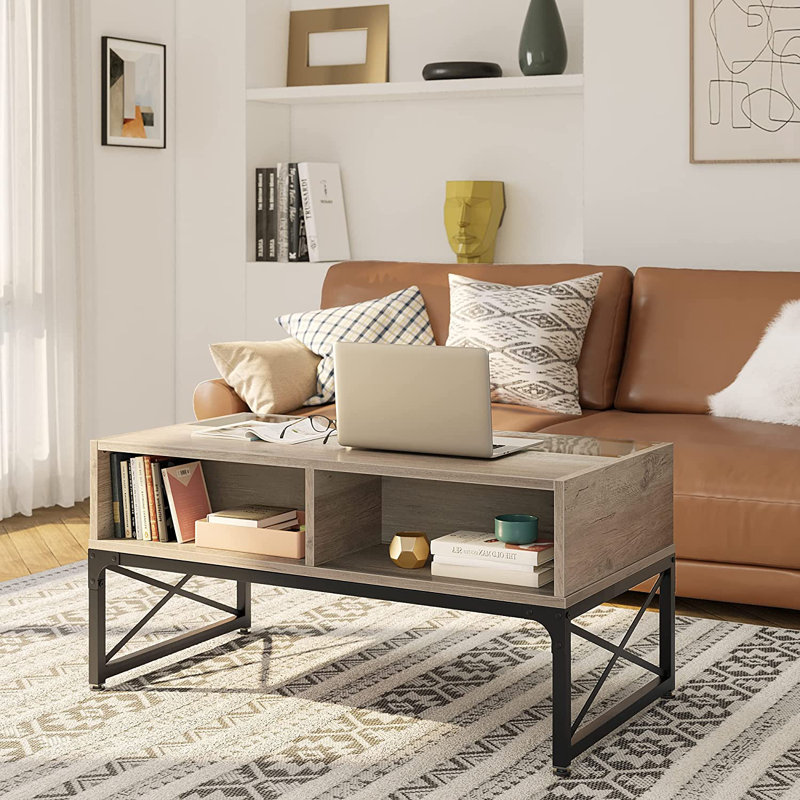 17 Stories Glass Lift Top Extendable Frame Coffee Table with Storage ...