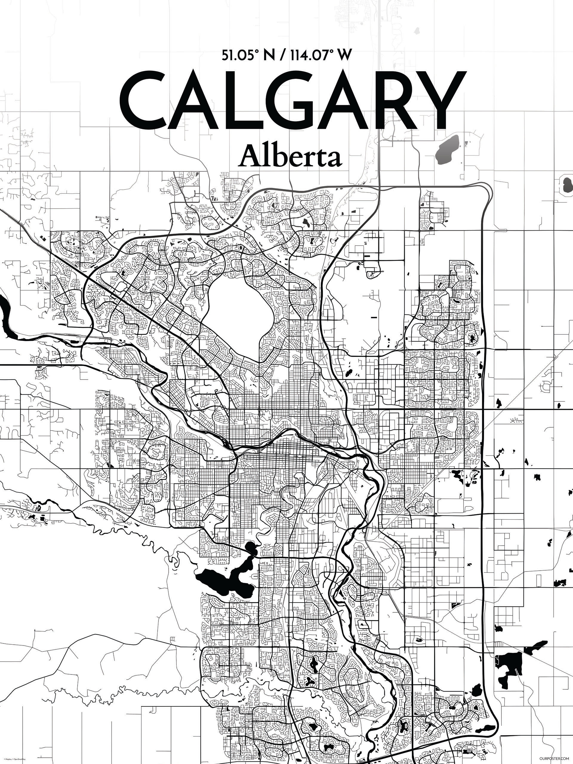 OurPoster.com 'Calgary City Map' Graphic Art Print Poster in Ink ...