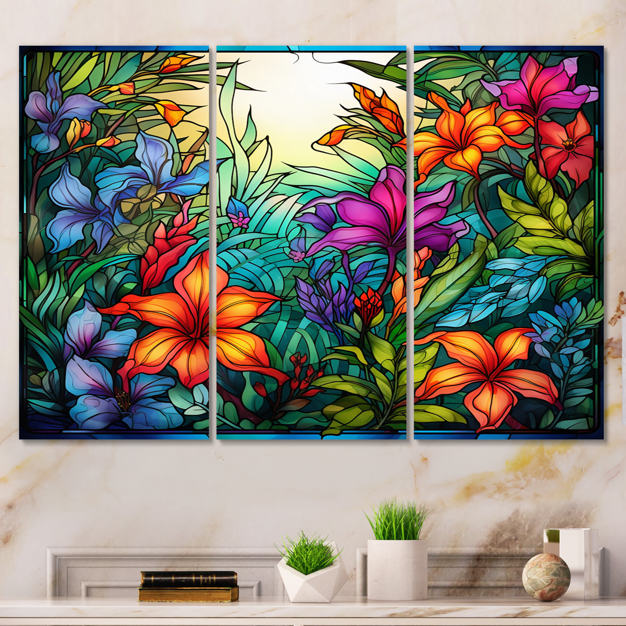 Design Art Vibrantly Happy Blossoming Tropical Flowers IV - Flowers ...