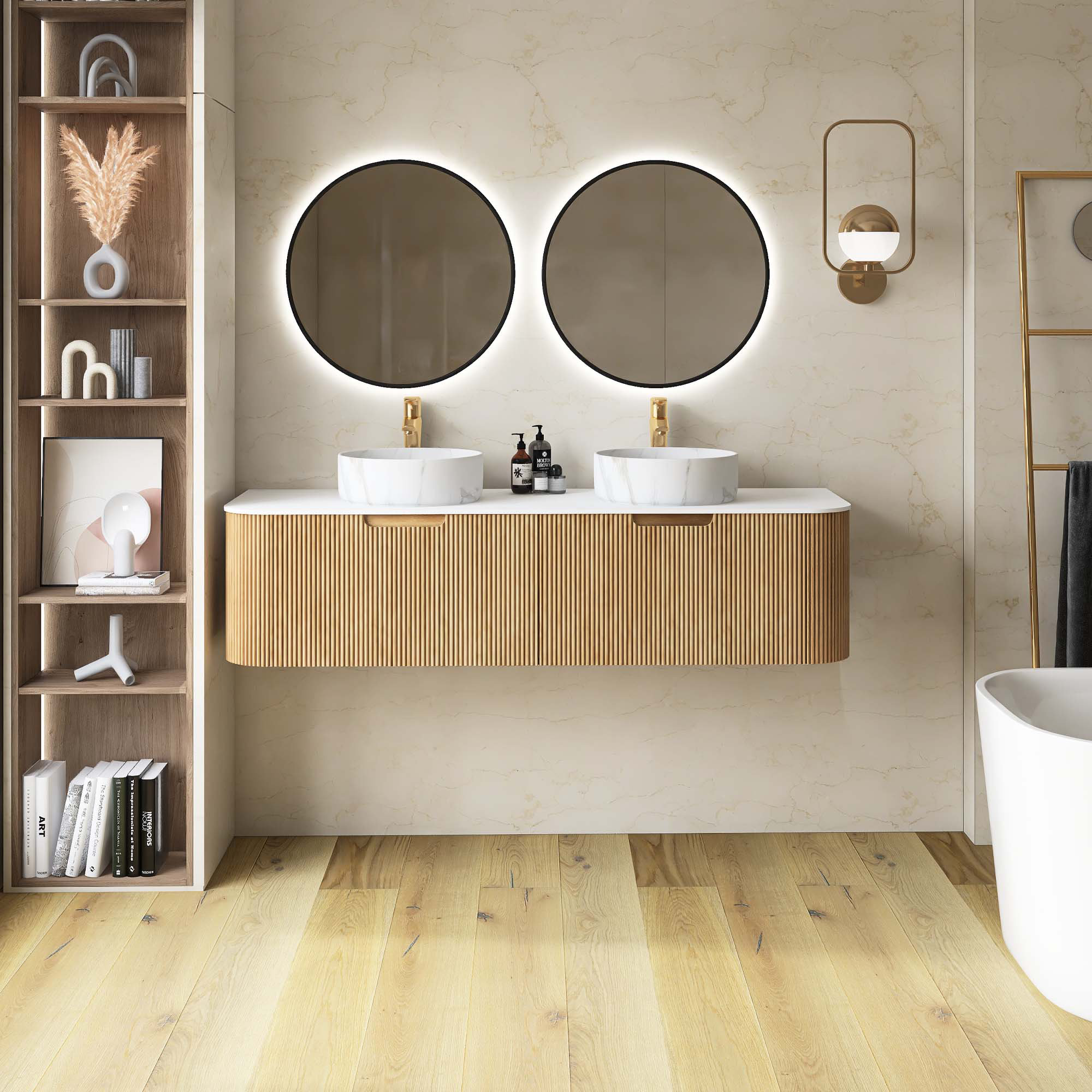 Ebern Designs Pre-Assembled Wall-Mounted Curved Edges Striped Bathroom ...