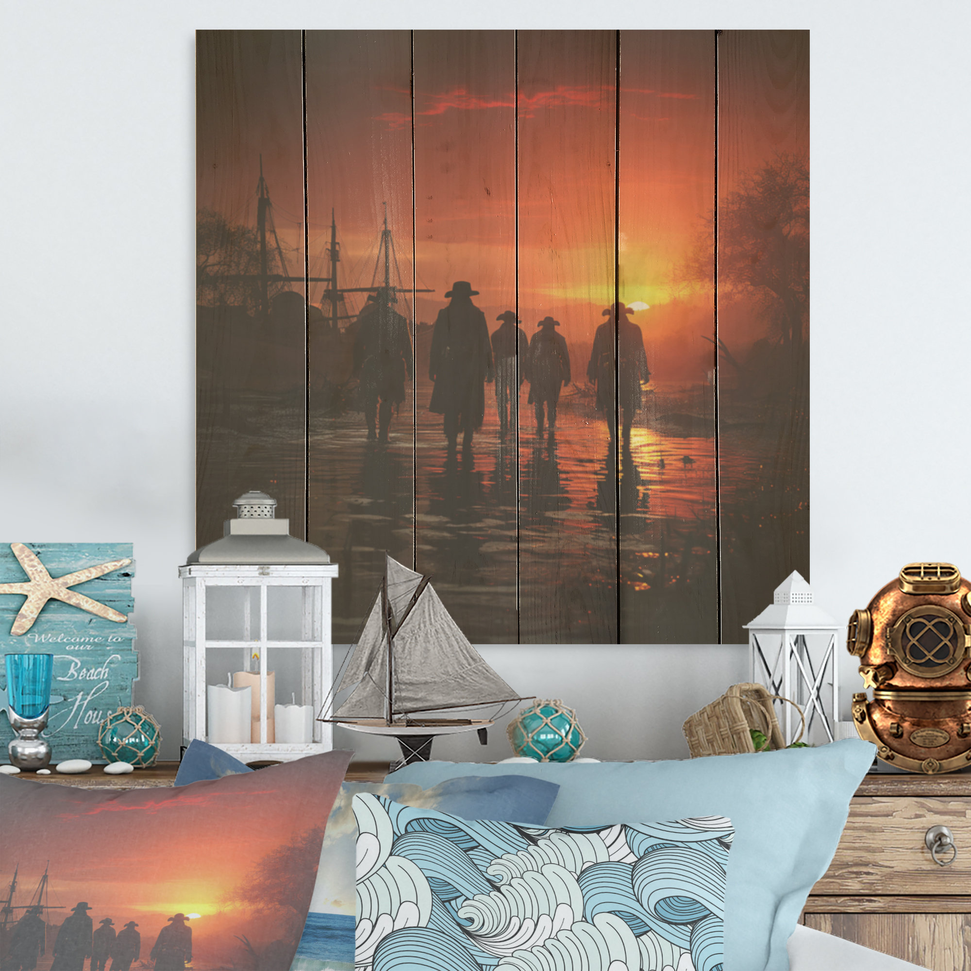 Lark Manor™ Raiders Of The Horizon I - Pirate Wood Art On Natural Pine ...