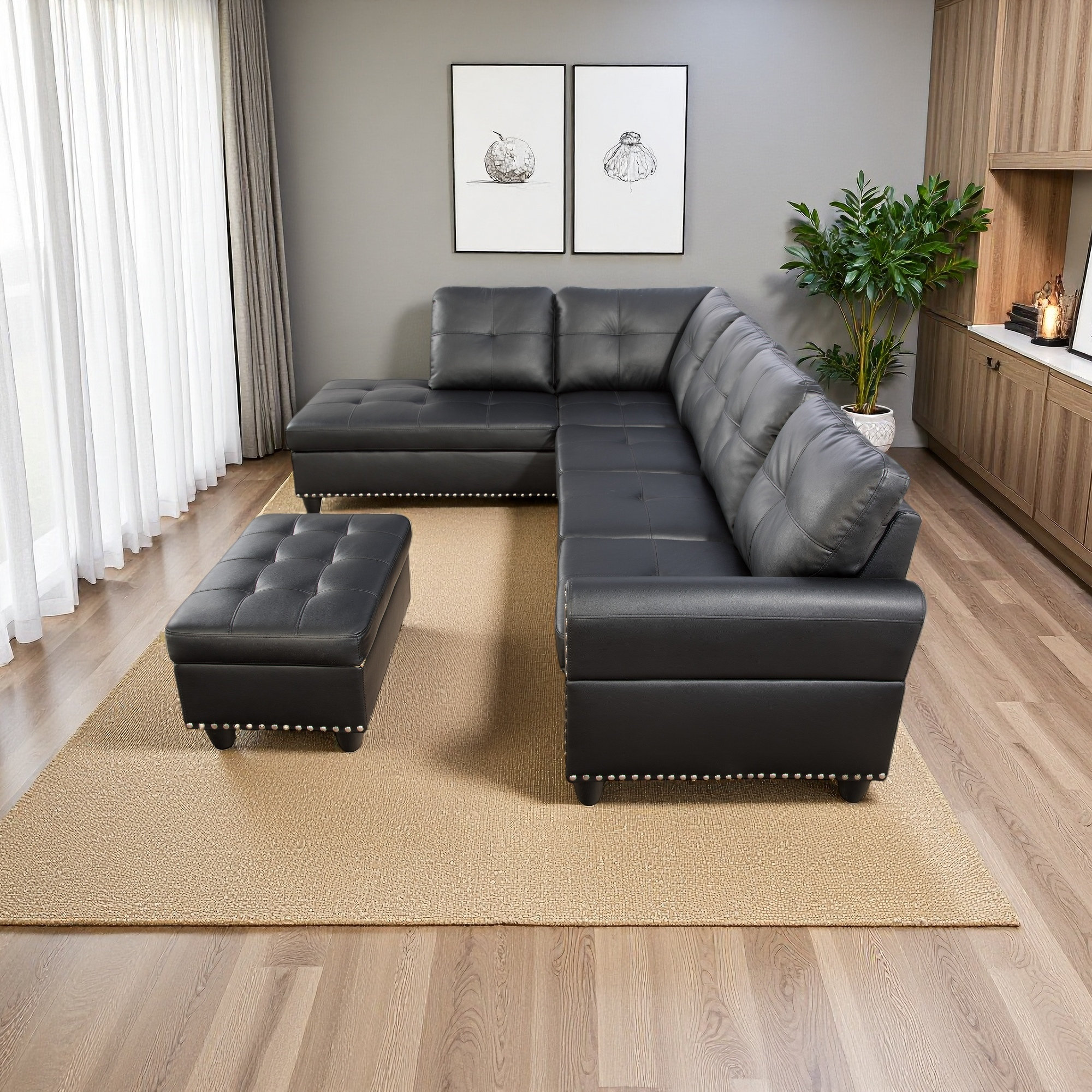 Winston Porter Faux Leather Sectional Sofa With Ottoman | Wayfair