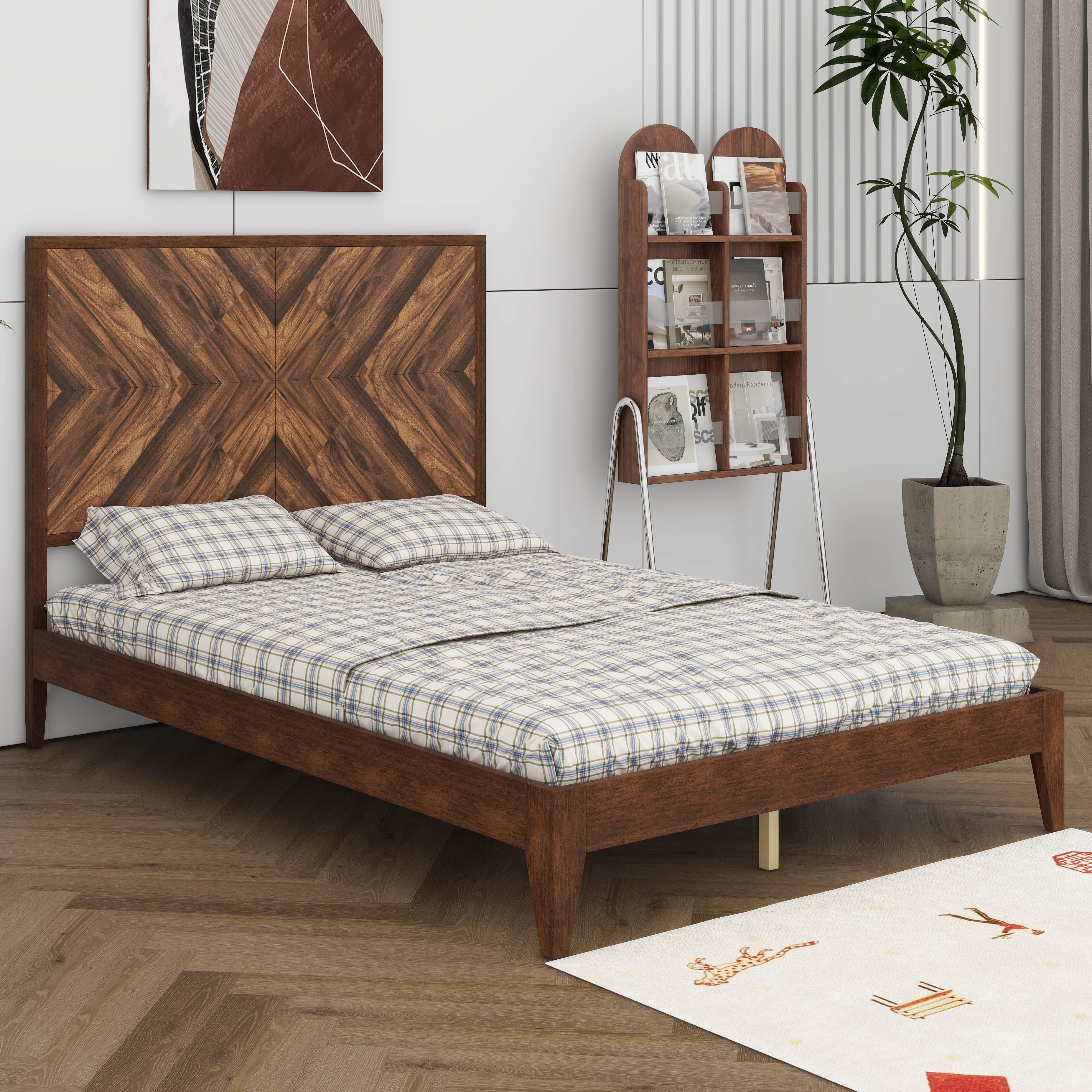 Millwood Pines King Size Wooden Platform Bed, Mid-Century Modern Bed ...
