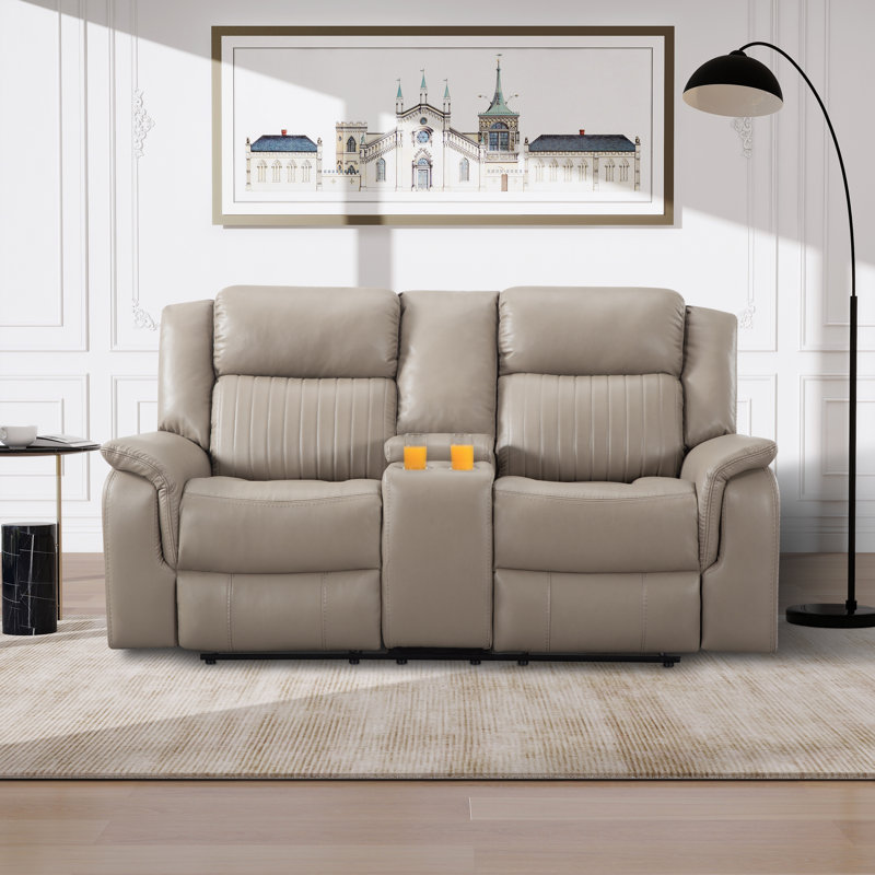 Latitude Run® 72" Double Recliner Loveseat with Cup Holders and Storage ...