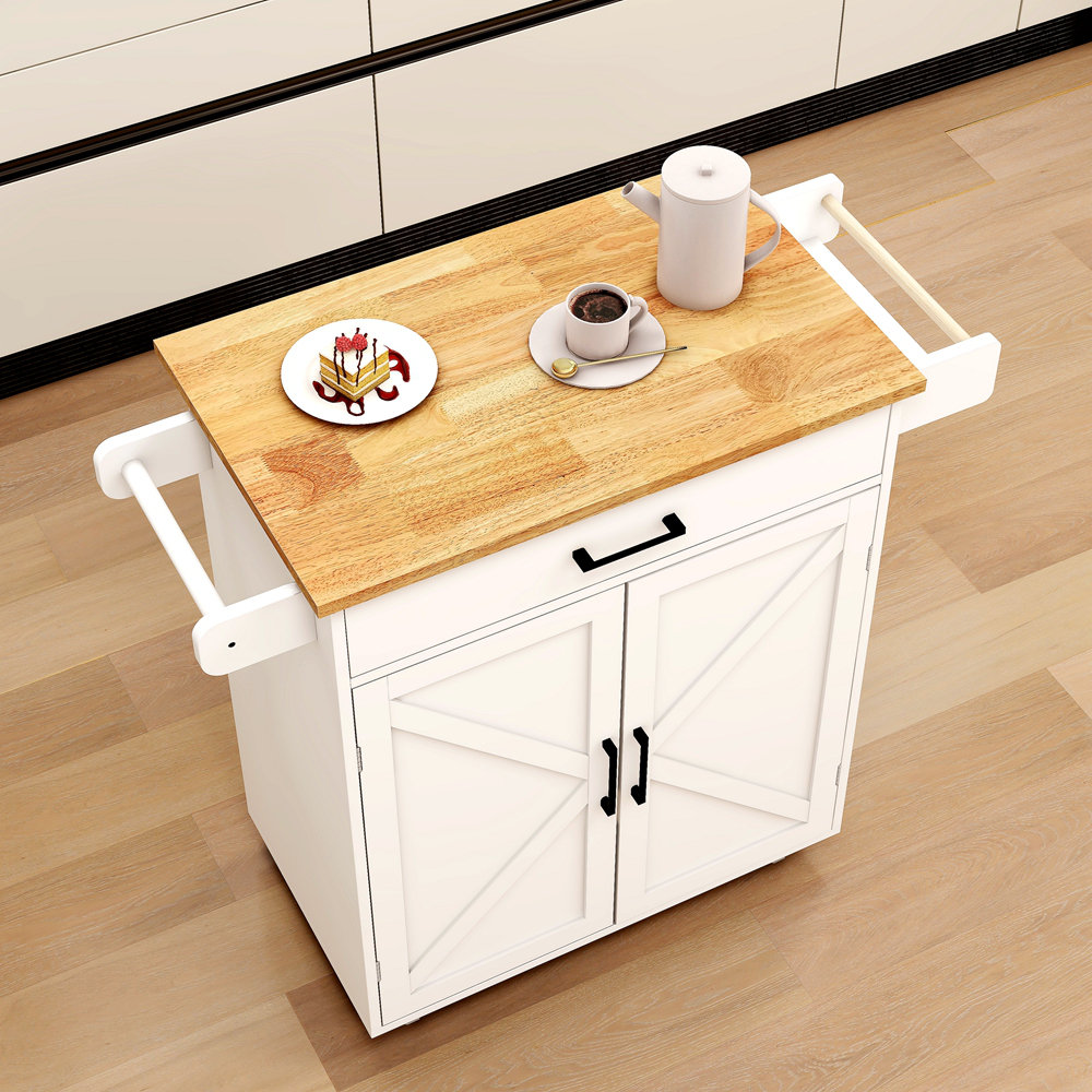 Gracie Oaks Kitchen Island Rolling Trolley Cart With Adjustable Shelves ...