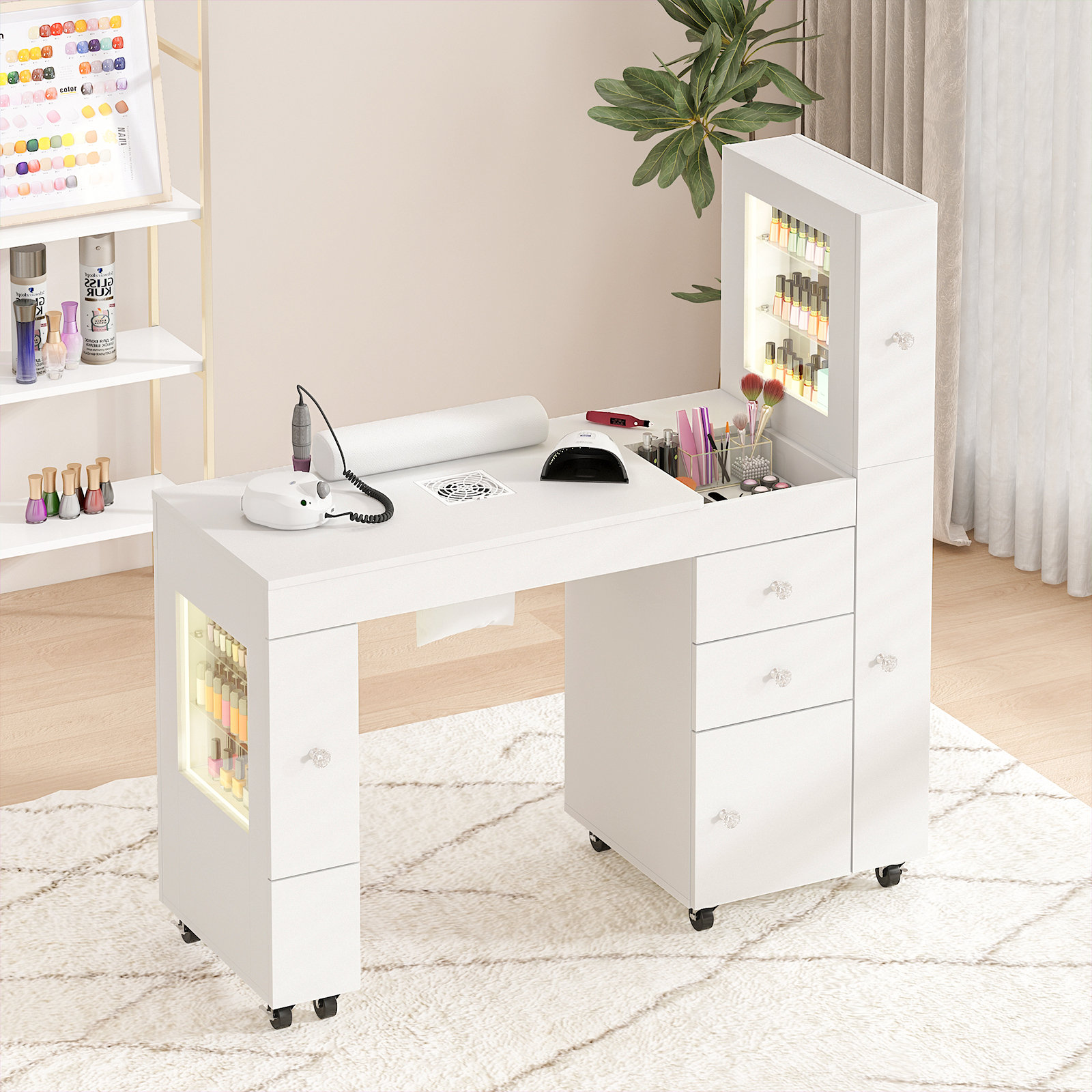 Hokku Designs Professional Manicure Table Nail Desk with Dual Display ...