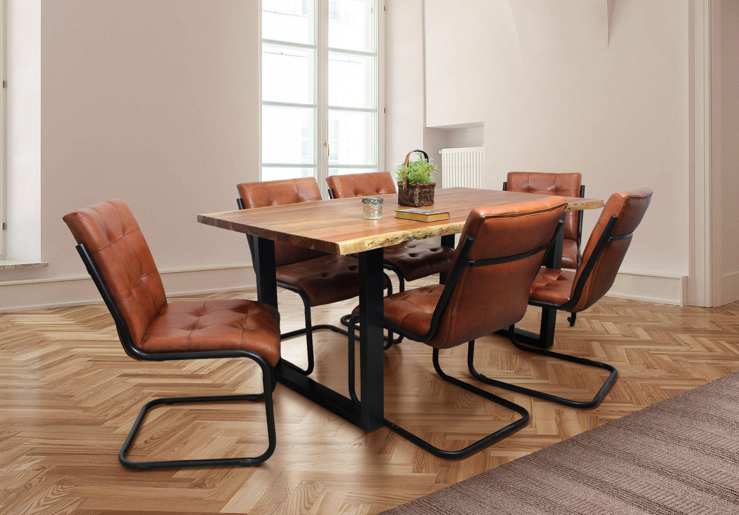 MOTI Furniture Bayside 7 Piece Set With 67 Dining Table And 6 Kurtz Medium Brown Side Chairs Wayfair Canada